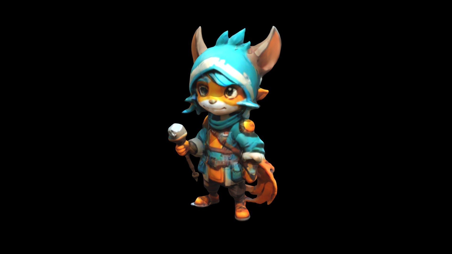 Ancient fox warrior with blue hat, standing in a - Download Free 3D ...