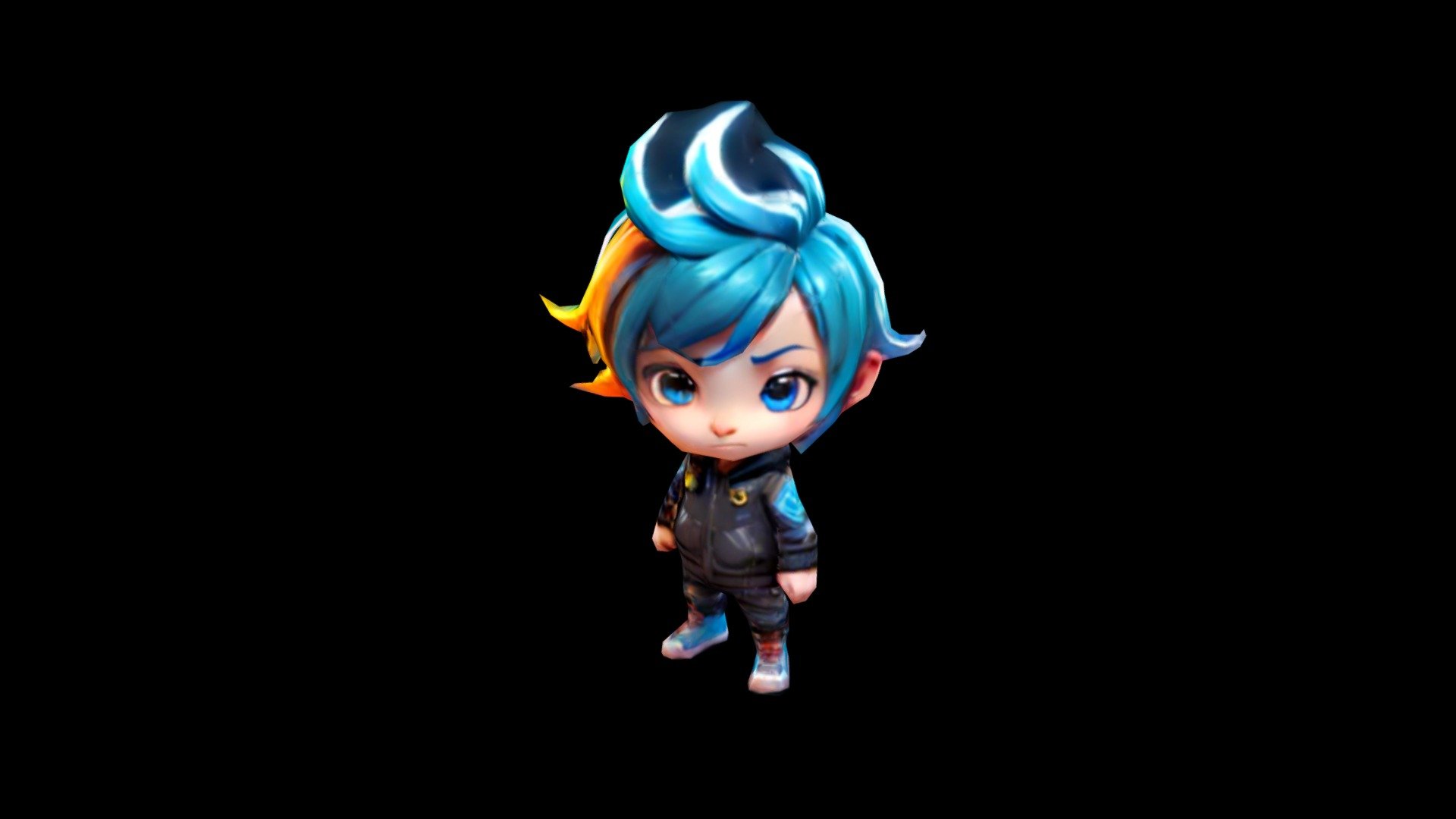 Illustration of a Chibi-style character with blu - Download Free 3D ...