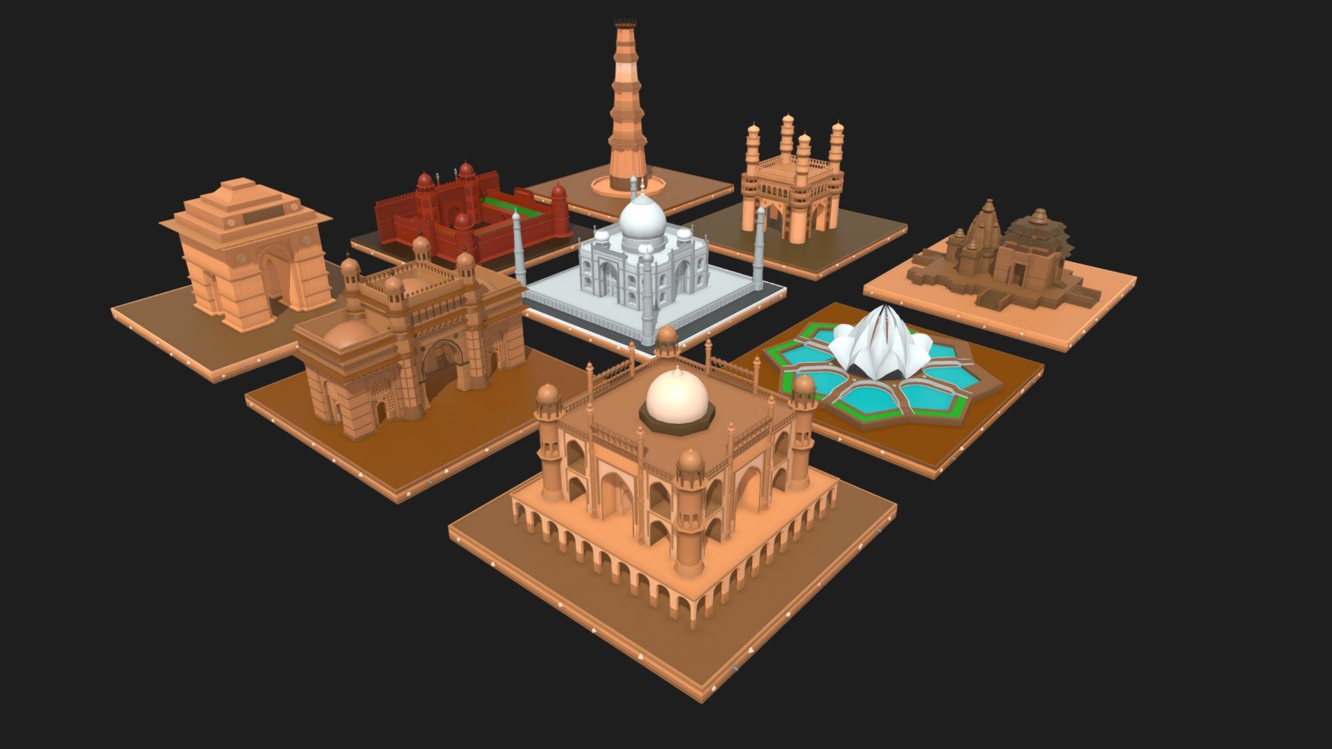 Low Poly Indian Monuments, Low-poly Landmarks 3D - Buy Royalty Free 3D ...