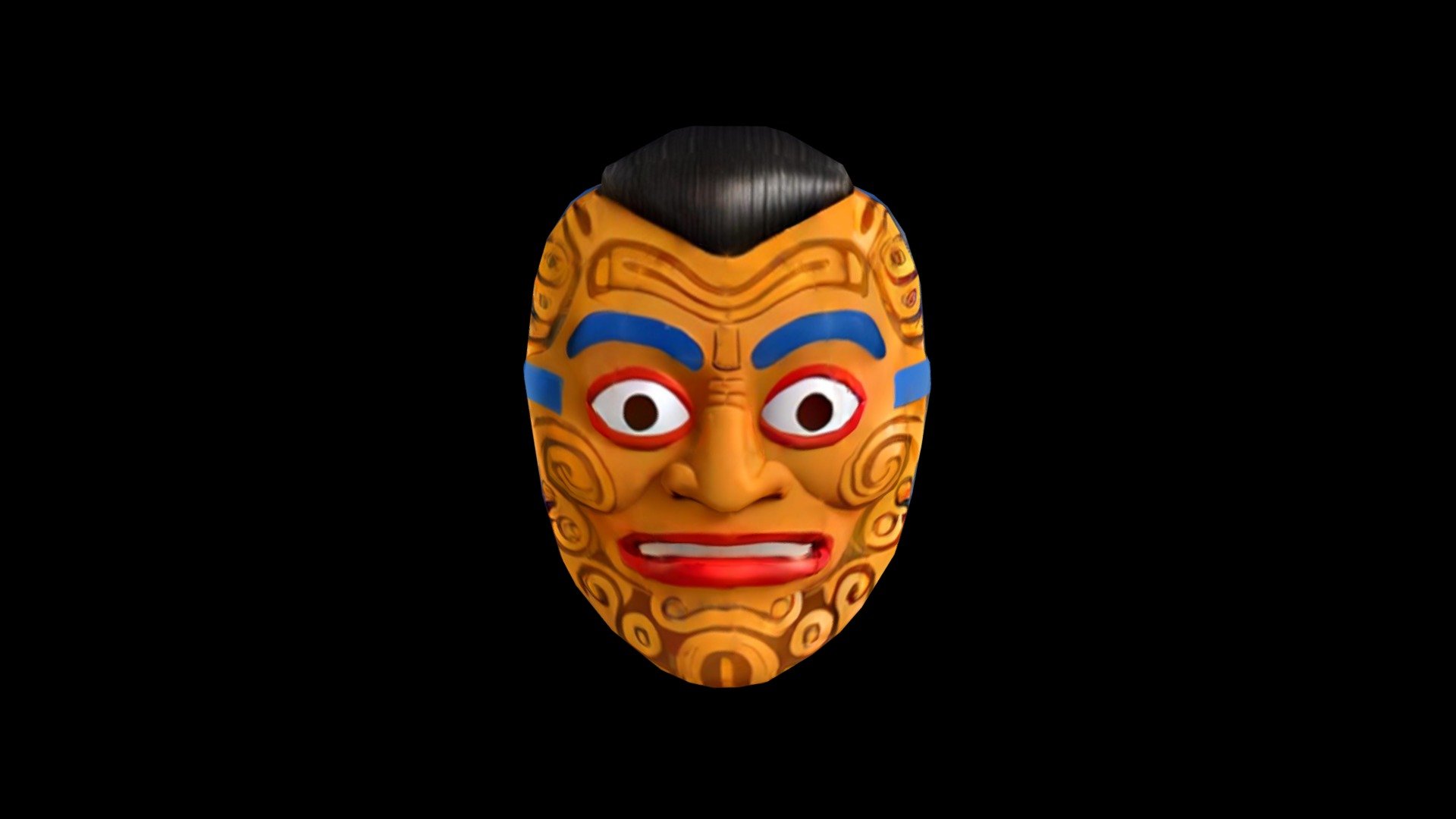 This image features a wooden mask with blue and - Download Free 3D ...