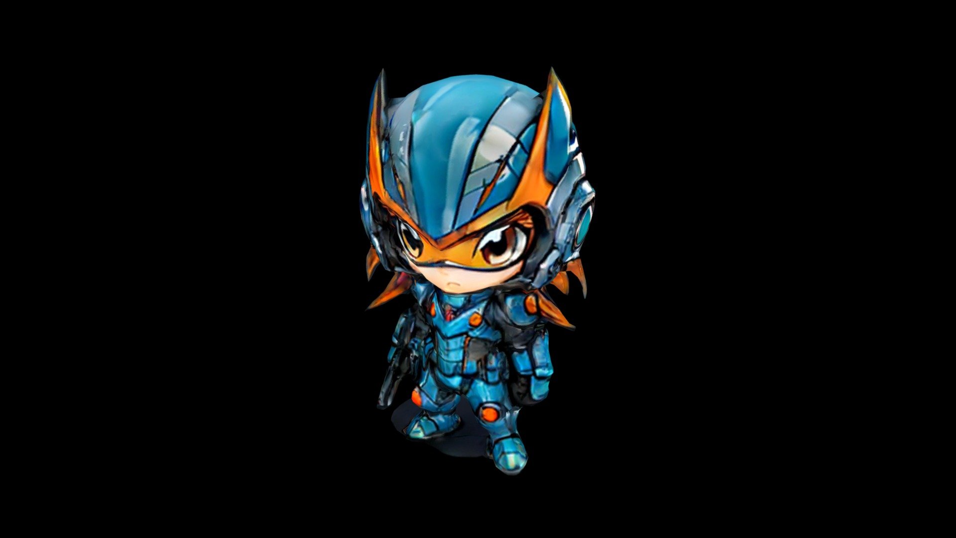 An orange and blue armored character with a helm - Download Free 3D ...