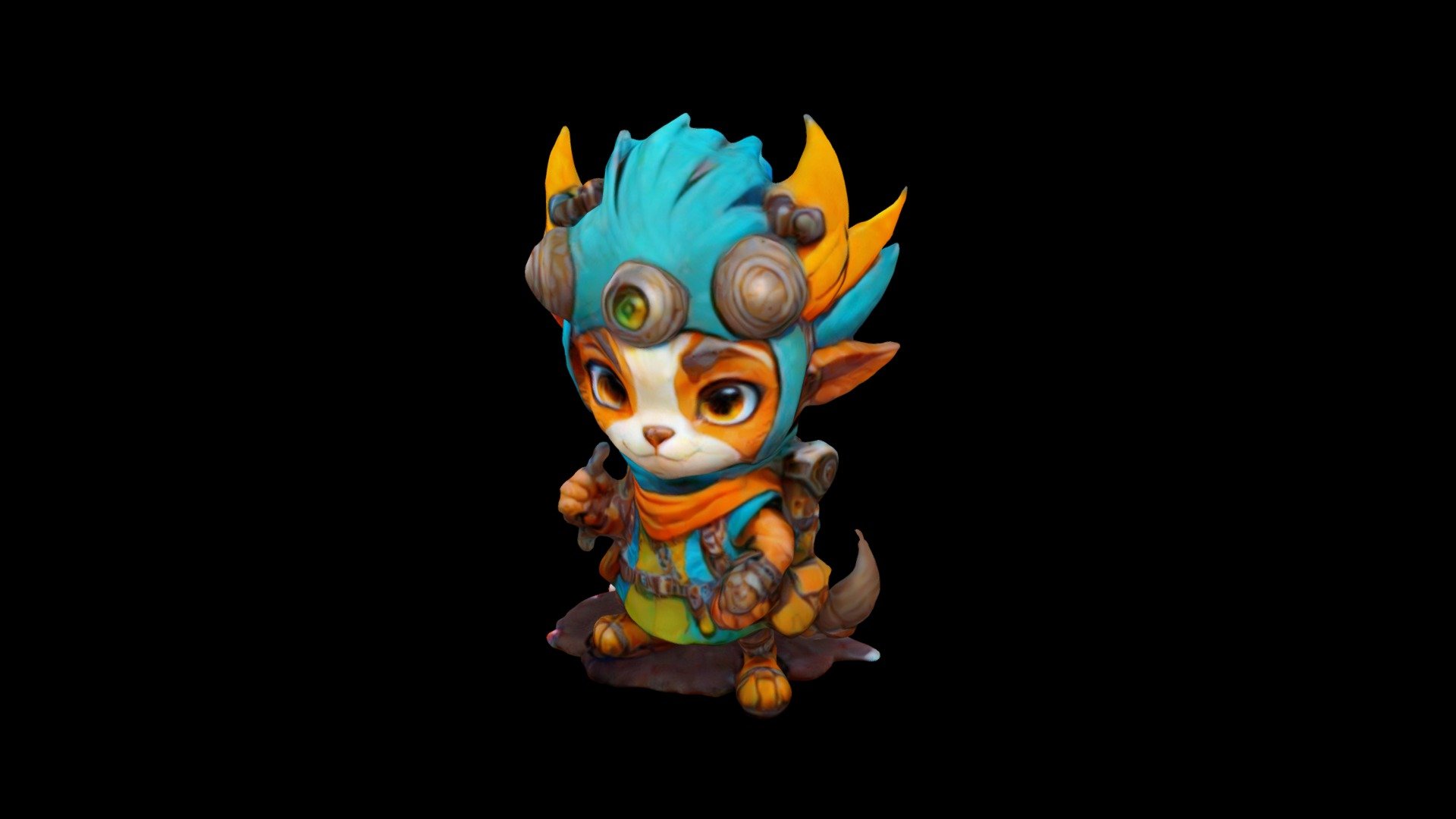 a blue and orange cat dressed as a steampunk cha - Download Free 3D ...