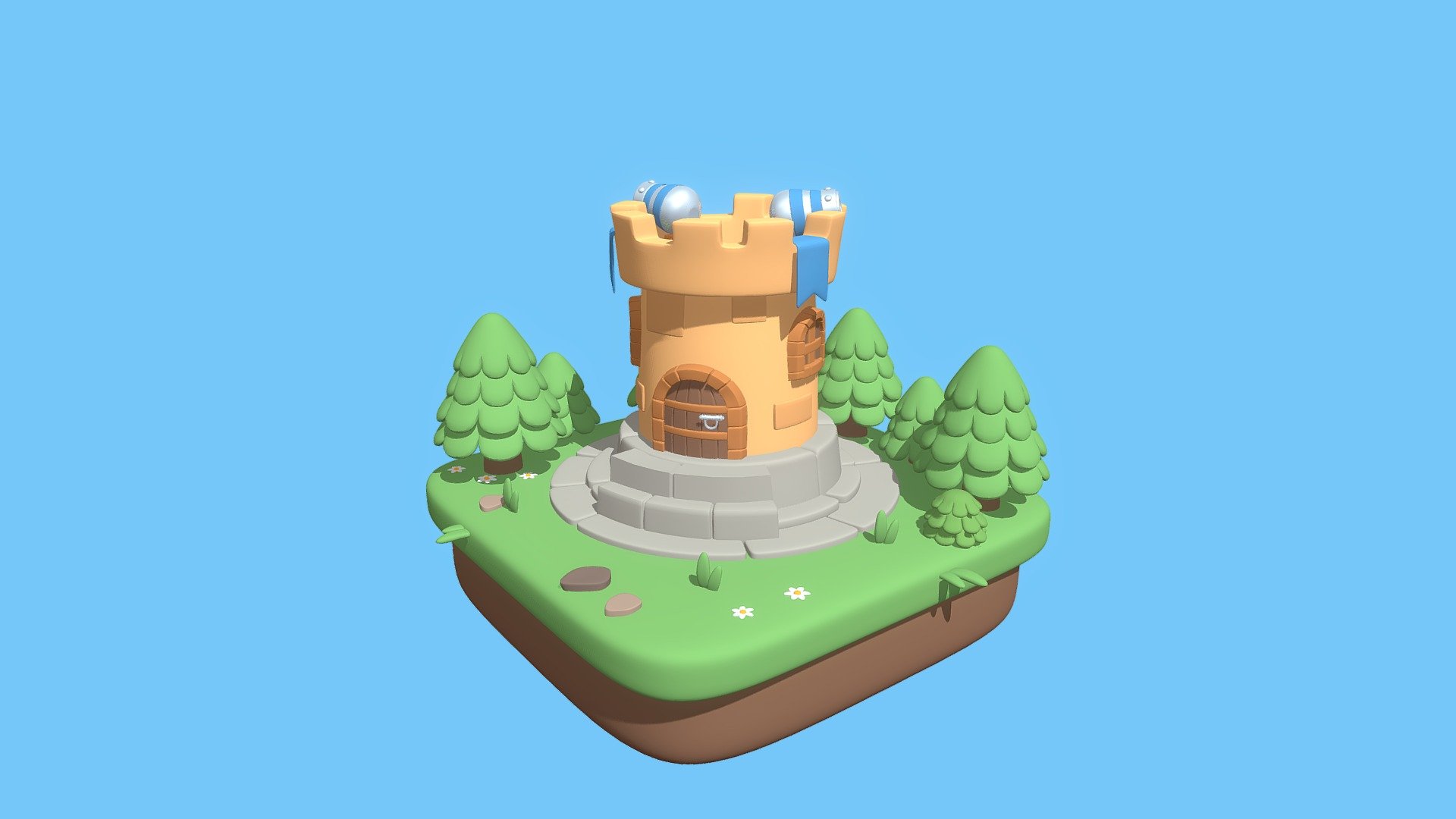 Stylized Castle and Trees - 3D model by fluxling [656980c] - Sketchfab