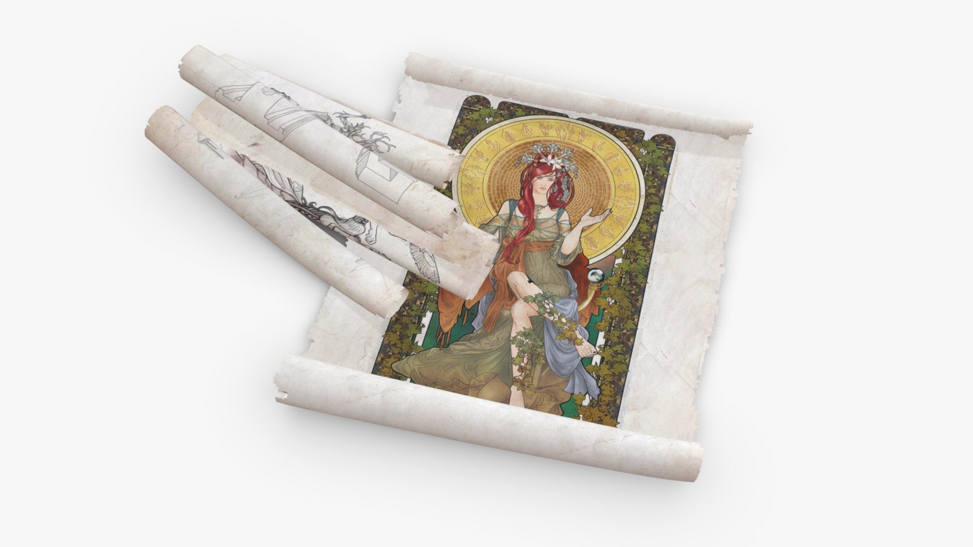 Parchment Rolls With Sketches - Buy Royalty Free 3D model by SM5 by ...
