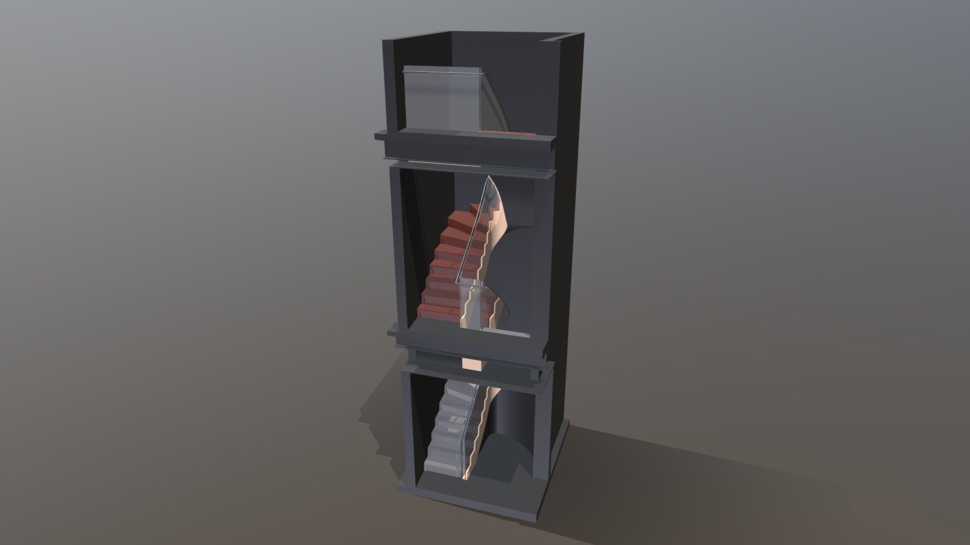 Wood, Steel & Glass Winder Stair - 3D model by Shoreline Parametrics ...