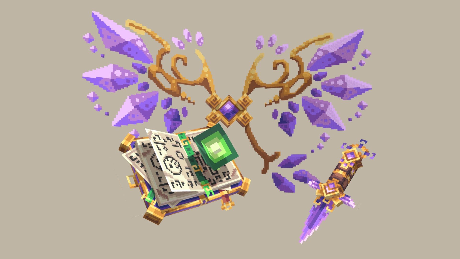 Amethyst wings, dagger and spellbook - 3D model by Queue ...