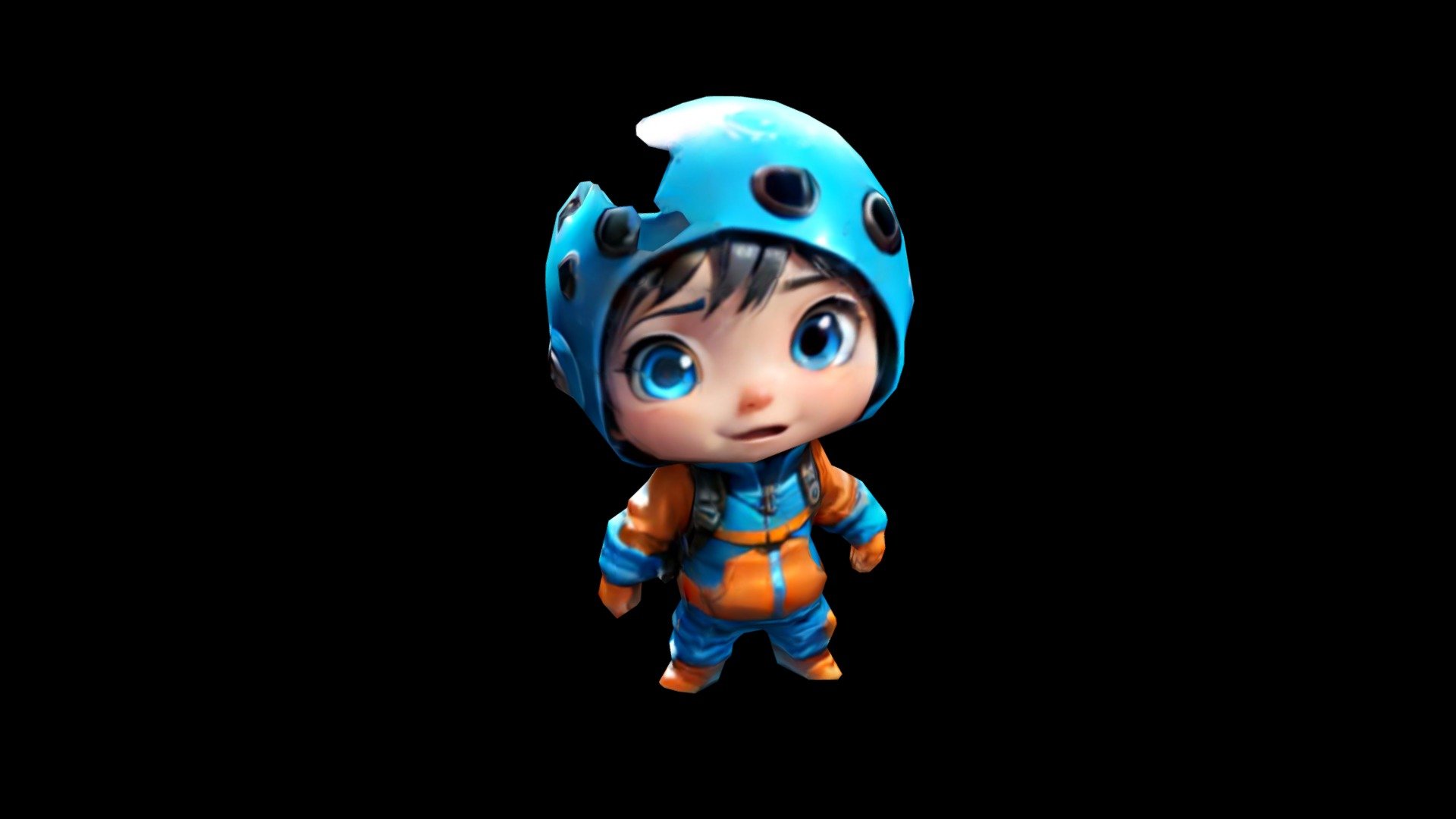 Anime character in blue helmet and outfit, with - Download Free 3D ...