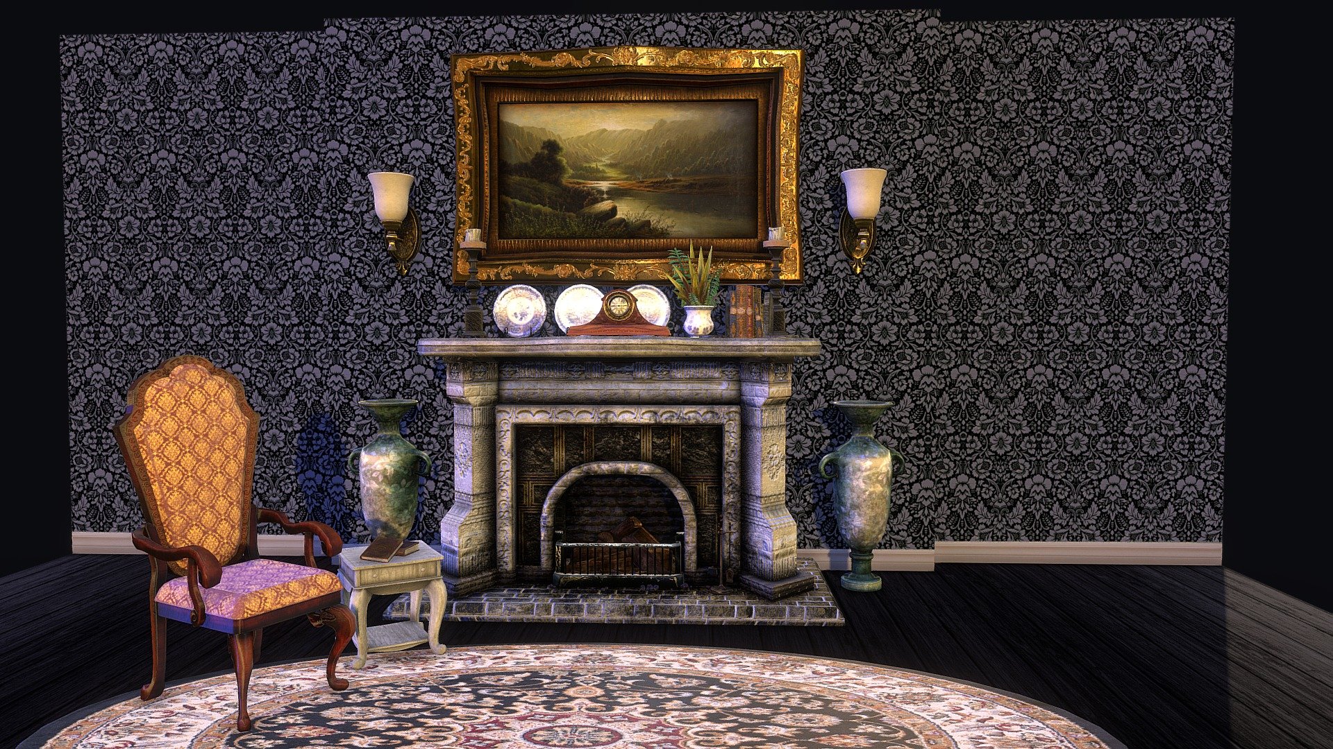 Victorian Fireplace Scene - 3D model by Jennifer.Blais [668717a ...