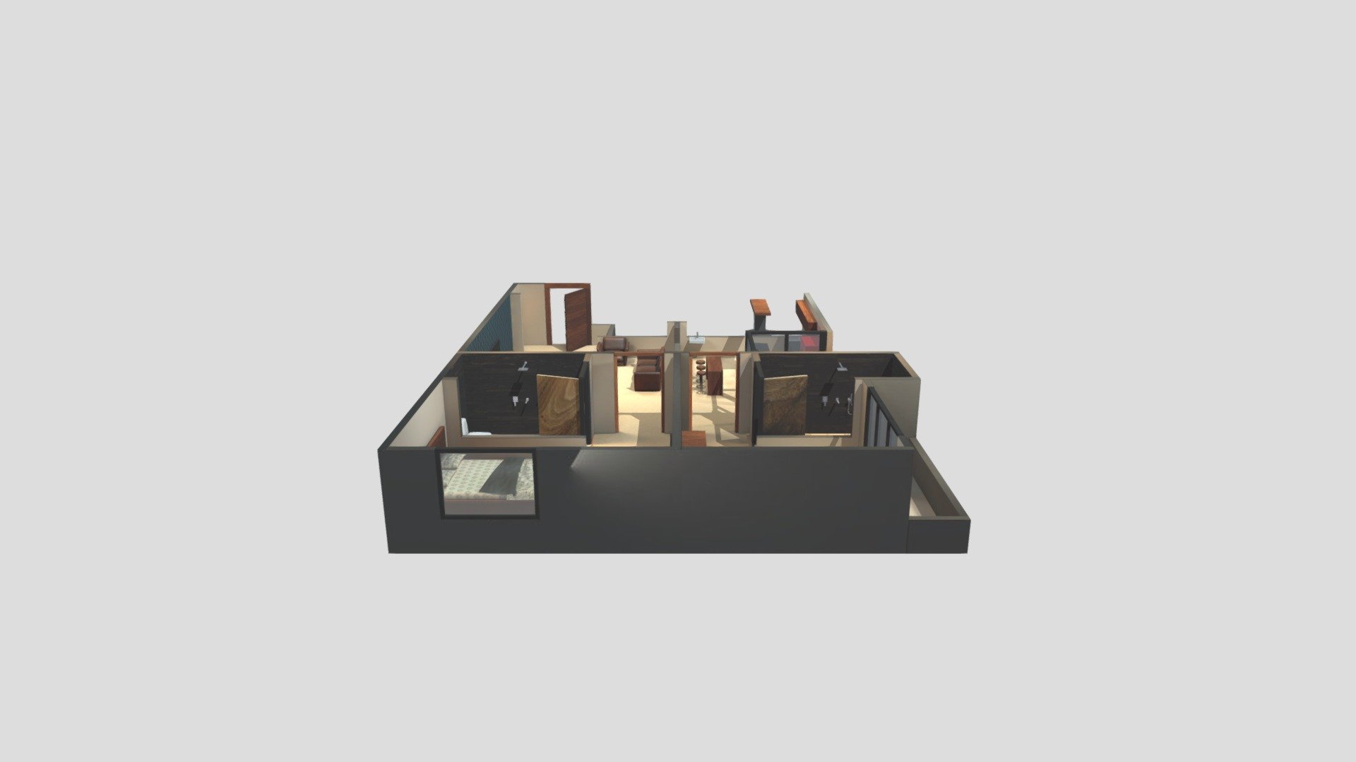 2BHK Floor Plan low poly - 3D model by Kadityaadi [6691f1a] - Sketchfab