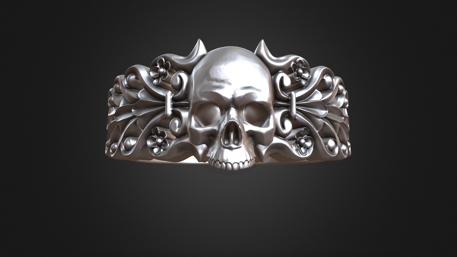 Skull ring baroque floral scrolls - Buy Royalty Free 3D model by ...