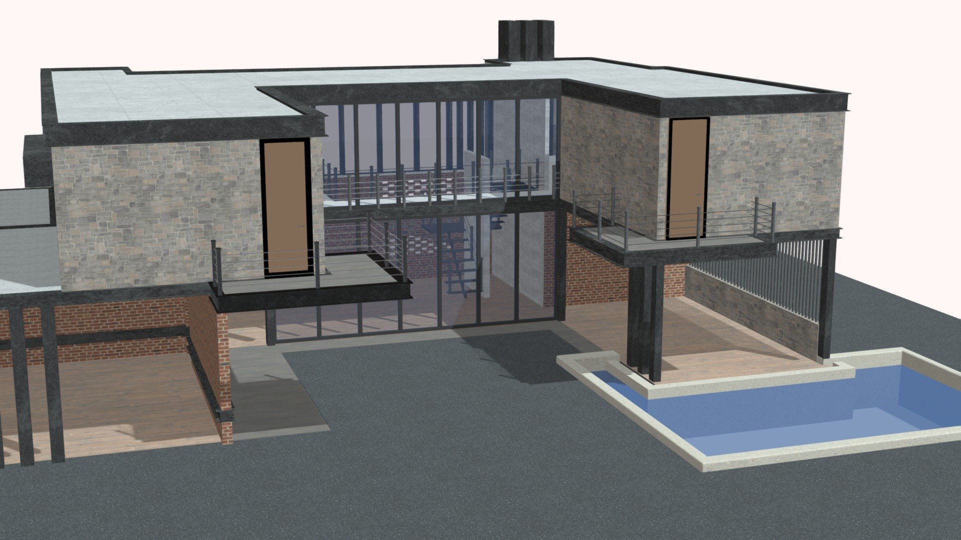 Modern luxury villa house building with pool - Download Free 3D model ...