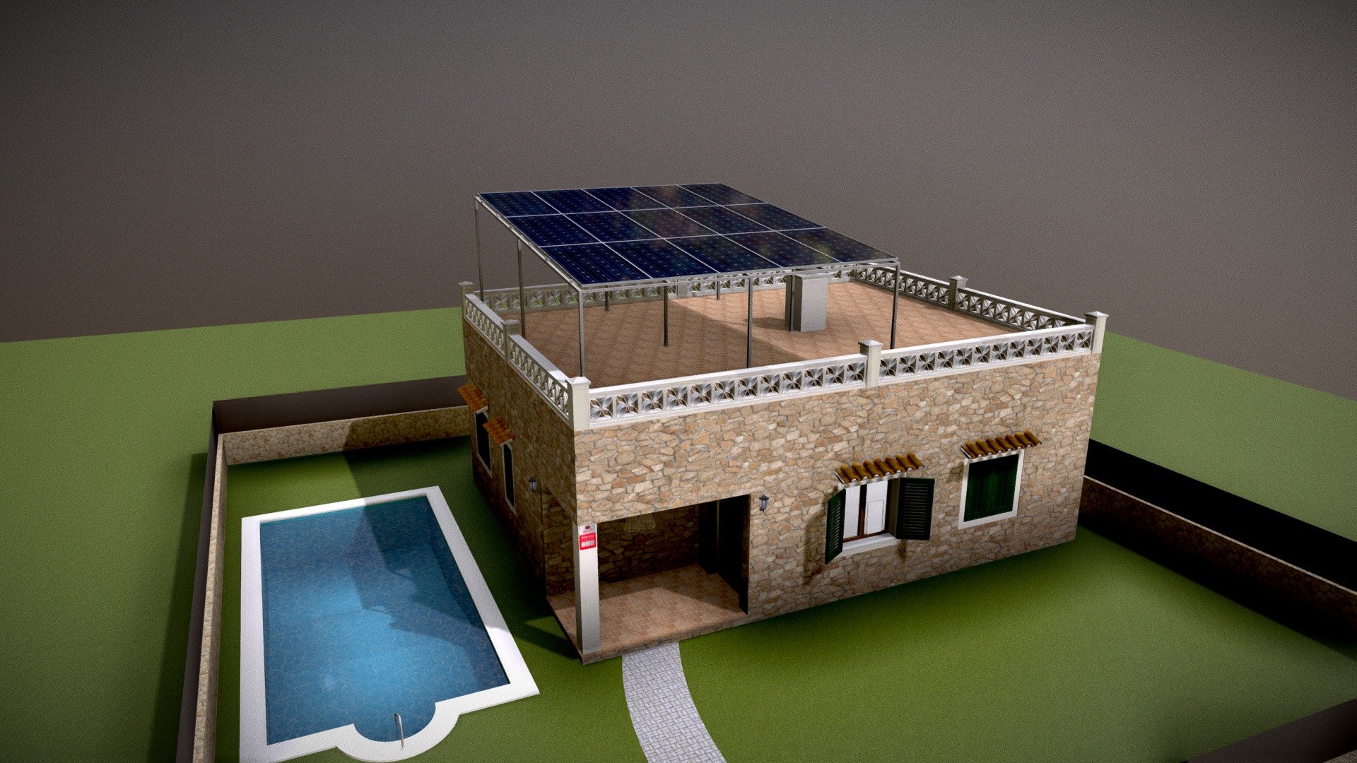 CASA CON PANELES SOLARES EN CUBIERTA - Download Free 3D model by ...