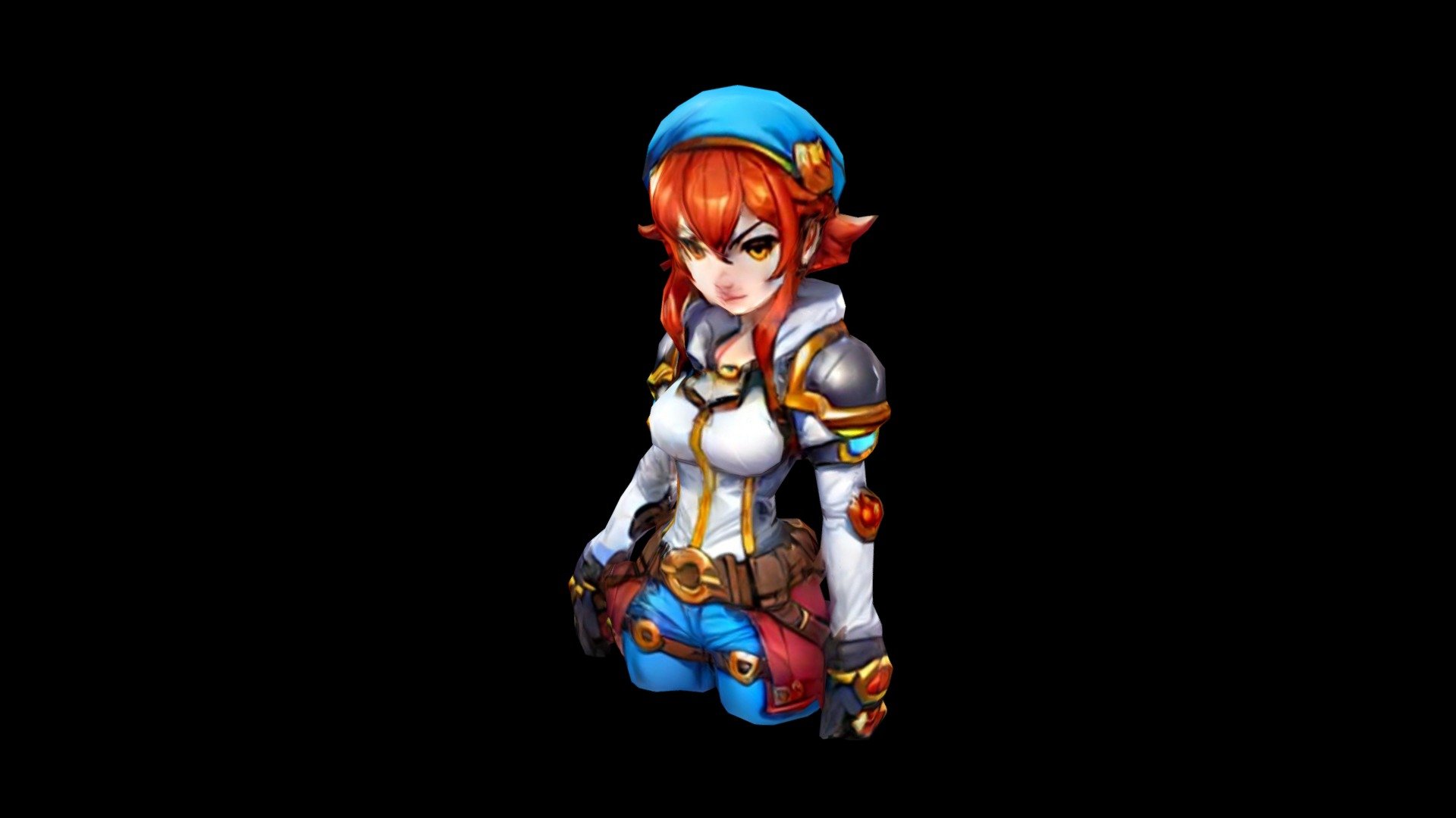 A red-haired anime character wearing a blue hat, - Download Free 3D ...