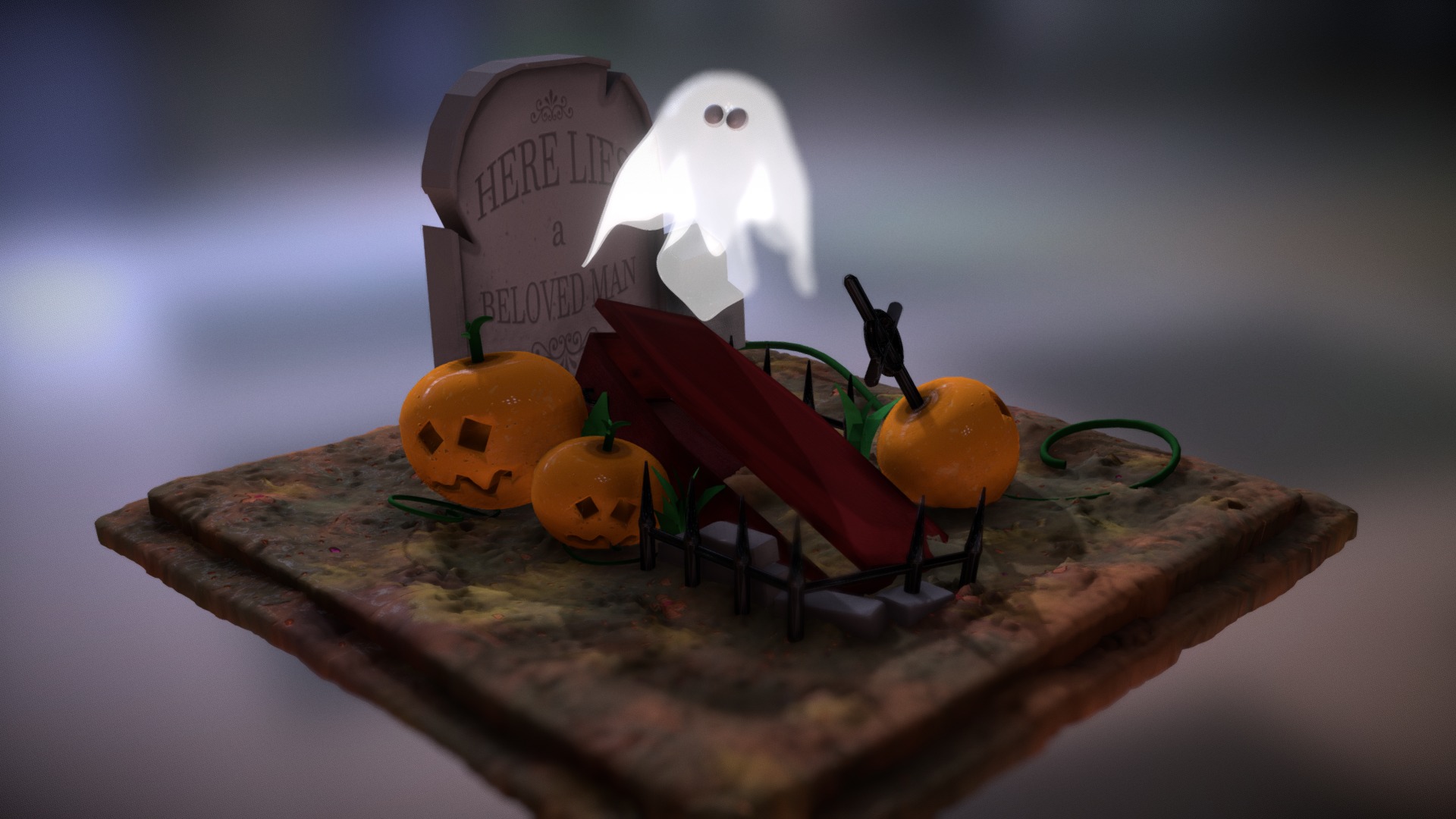 Ghost & Pumpkin [Halloween theme diorama] - 3D model by hopefuldesign ...