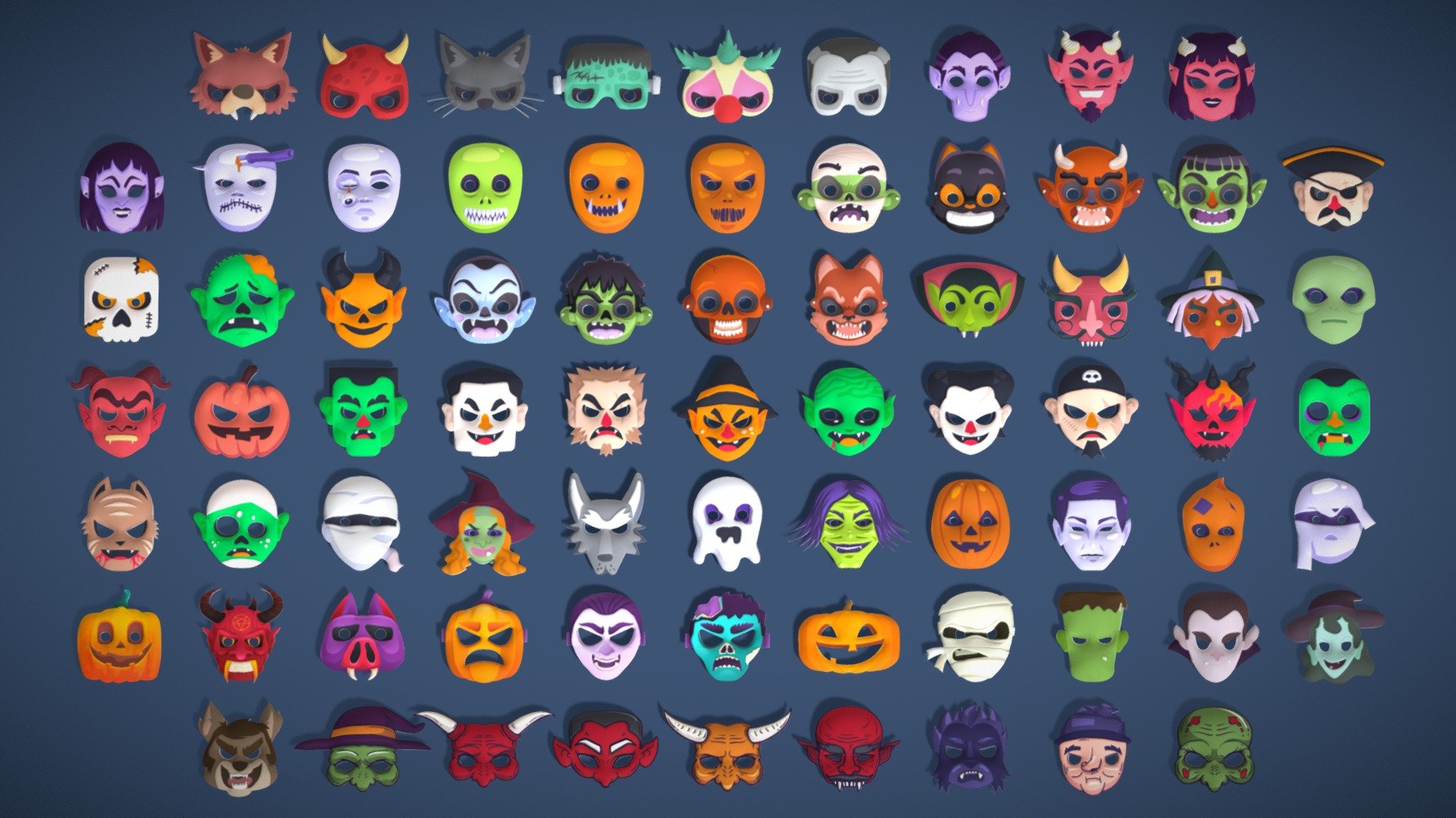 73 Halloween Masks Pack - Toon Horror Ghosts - 3D model by Laxminarayan ...