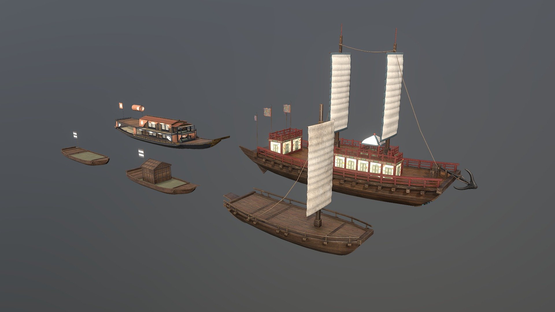 Korean/Japanese Medieval Ship Set - Buy Royalty Free 3D model by TRIPLE ...