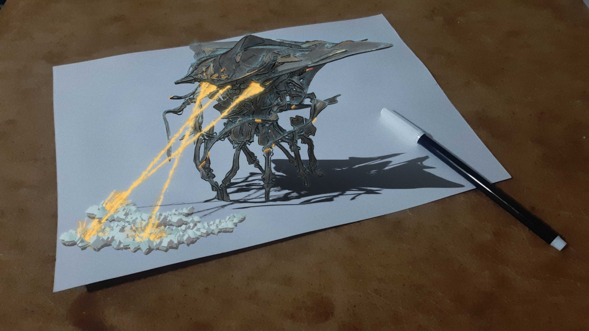 Alien destroyer bot on paper - 3D model by sy-kim [6851ed9] - Sketchfab