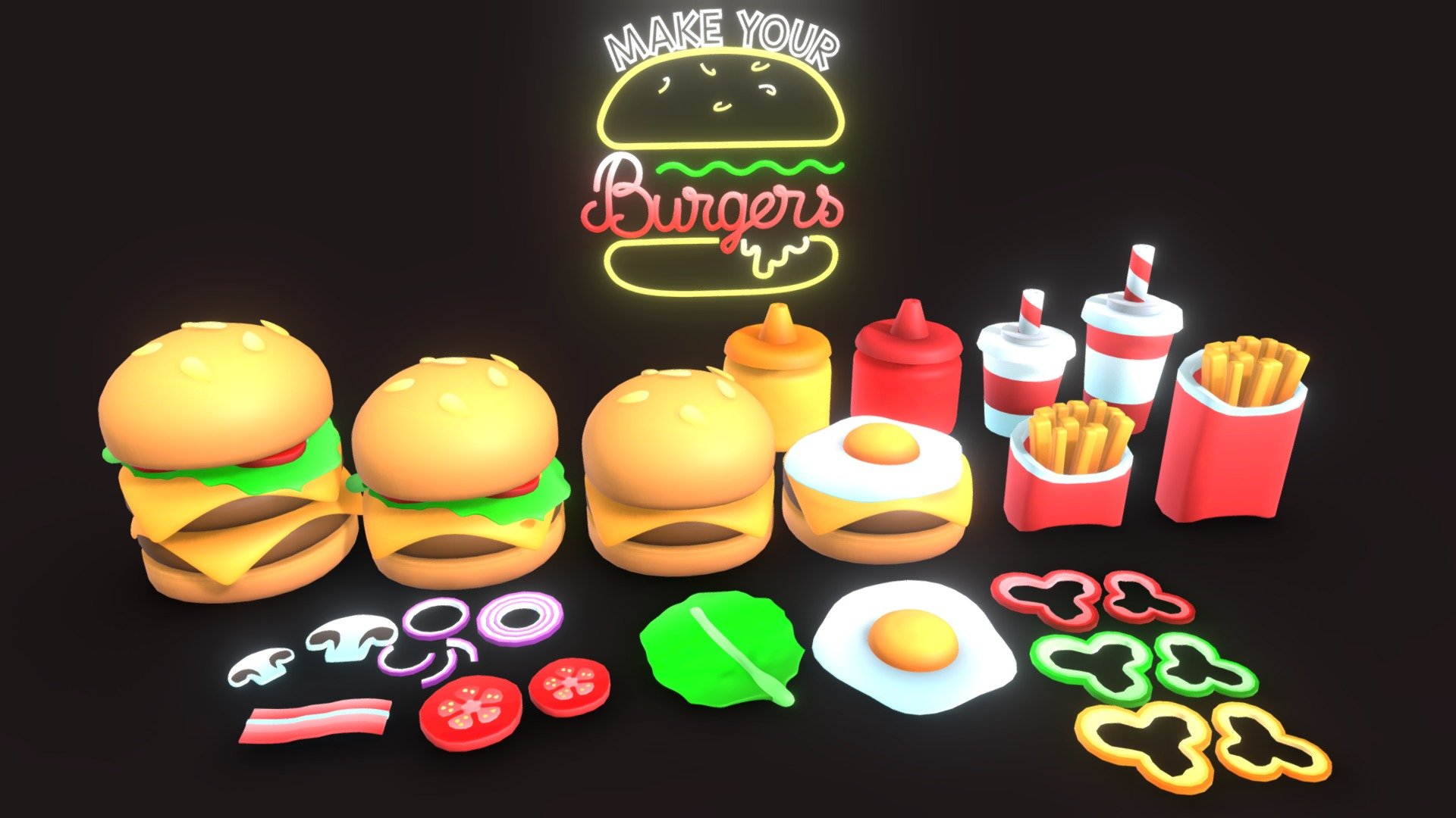 Stylized Burger Asset Pack - Buy Royalty Free 3D model by Coco Jinjo ...