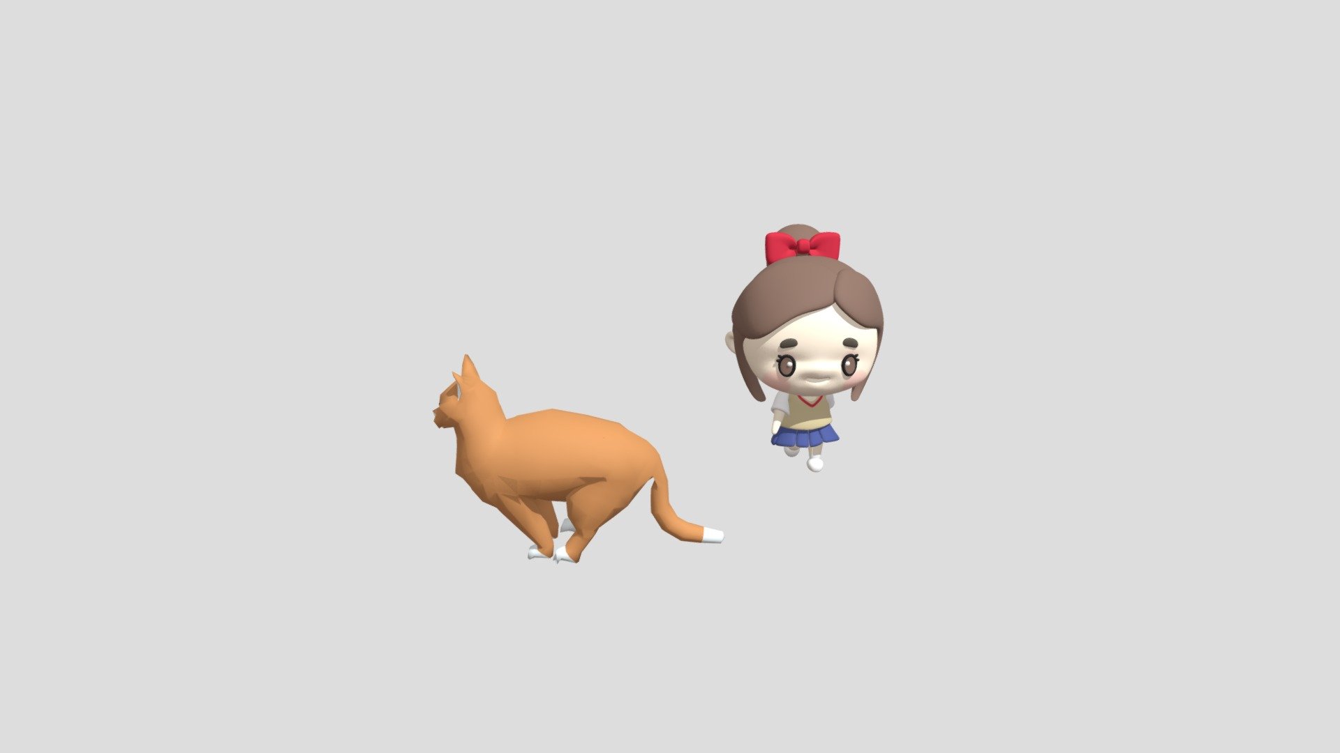 Girl Chasing Cat - 3D model by sakuramoto [689df30] - Sketchfab