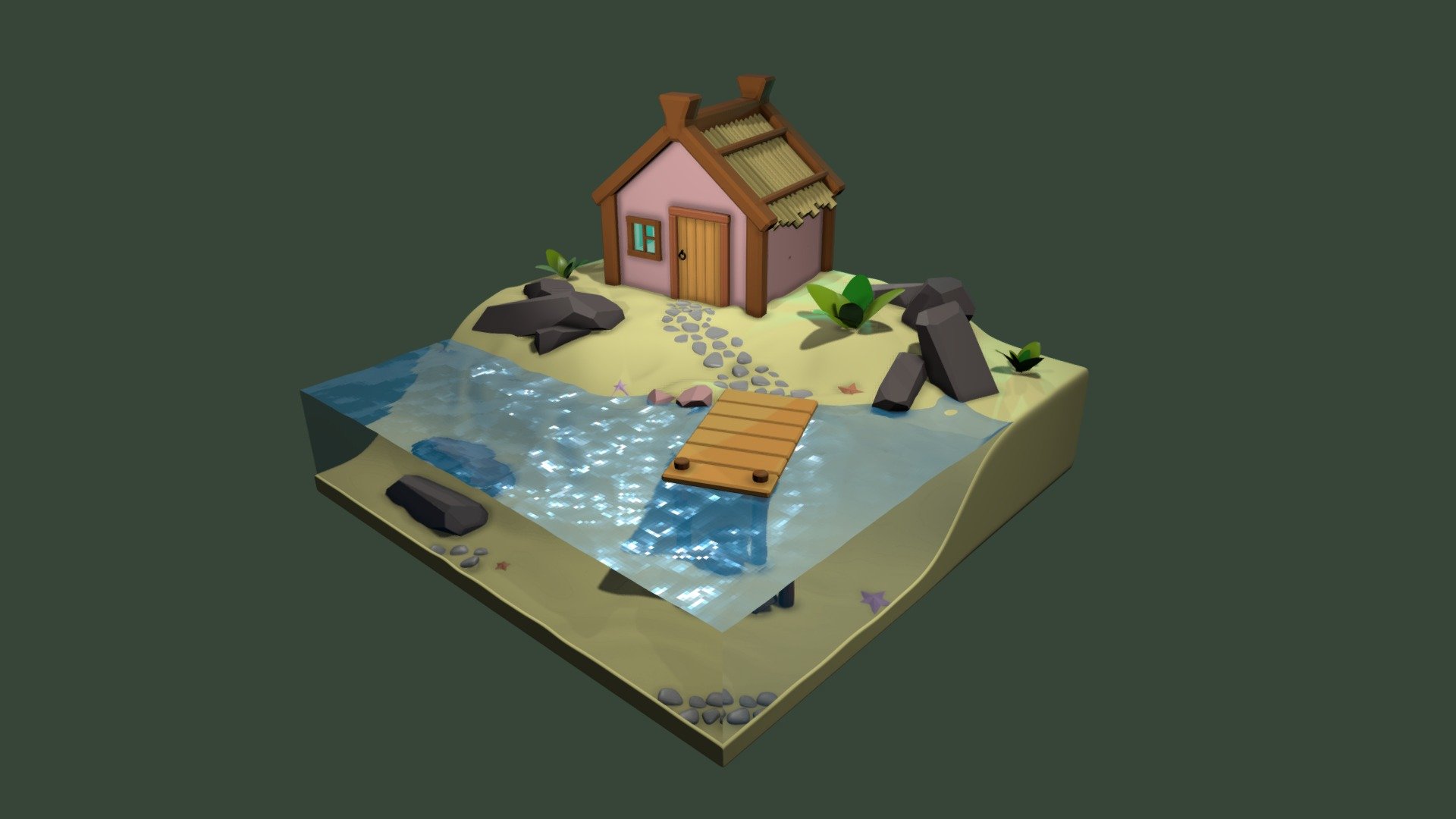 Stylized house on the beach - Download Free 3D model by Aaartishok ...