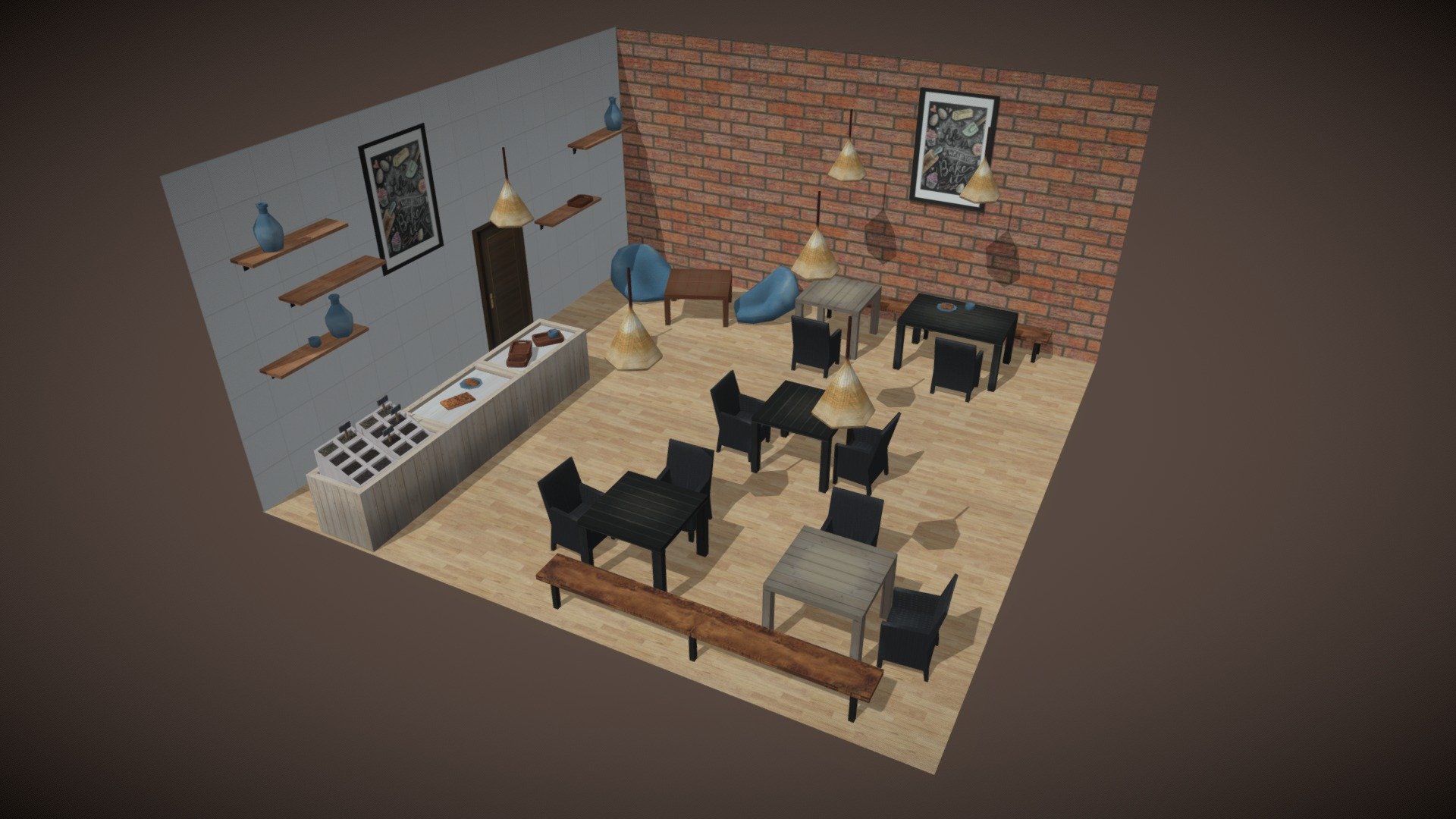 lowpoly simple cafe with furniture - 3D model by linne5 [68e75ee ...