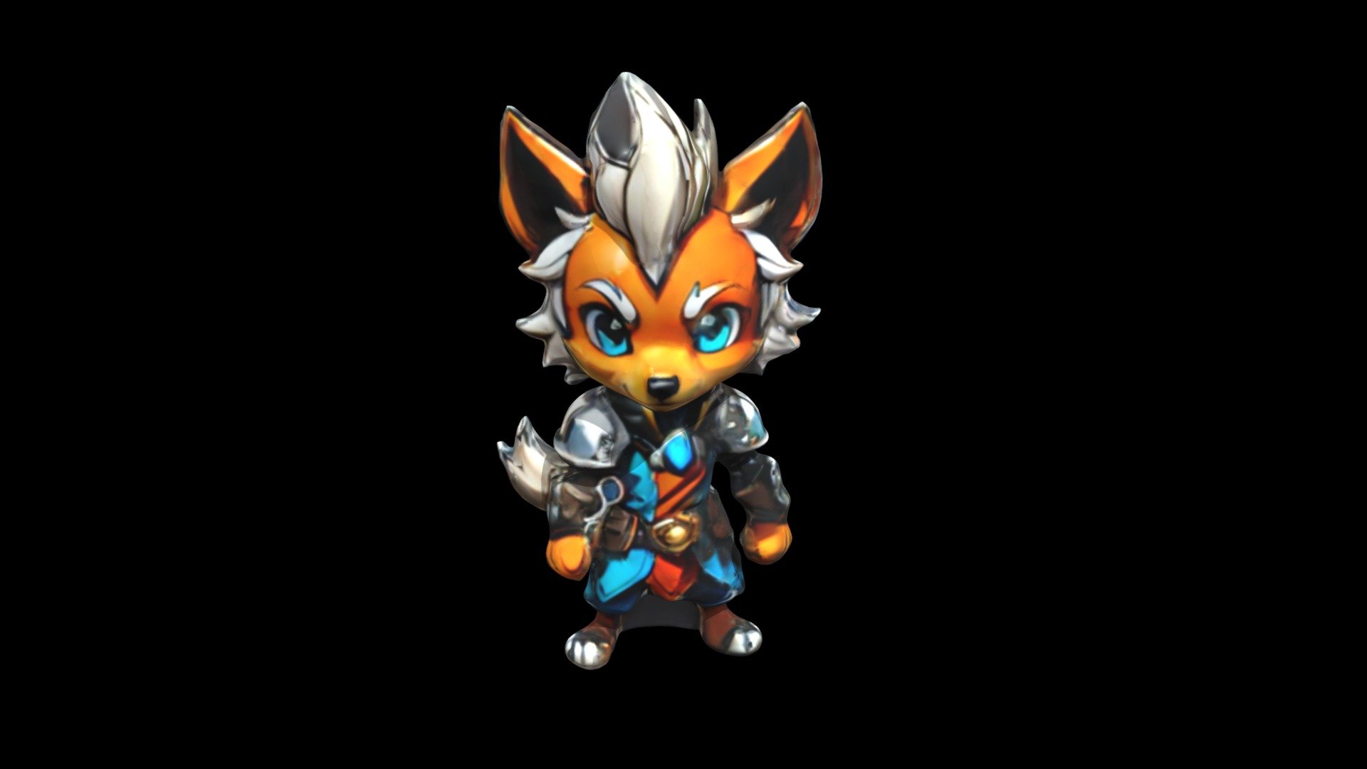 A cartoon Fox with blue eyes, wearing armor and - Download Free 3D ...