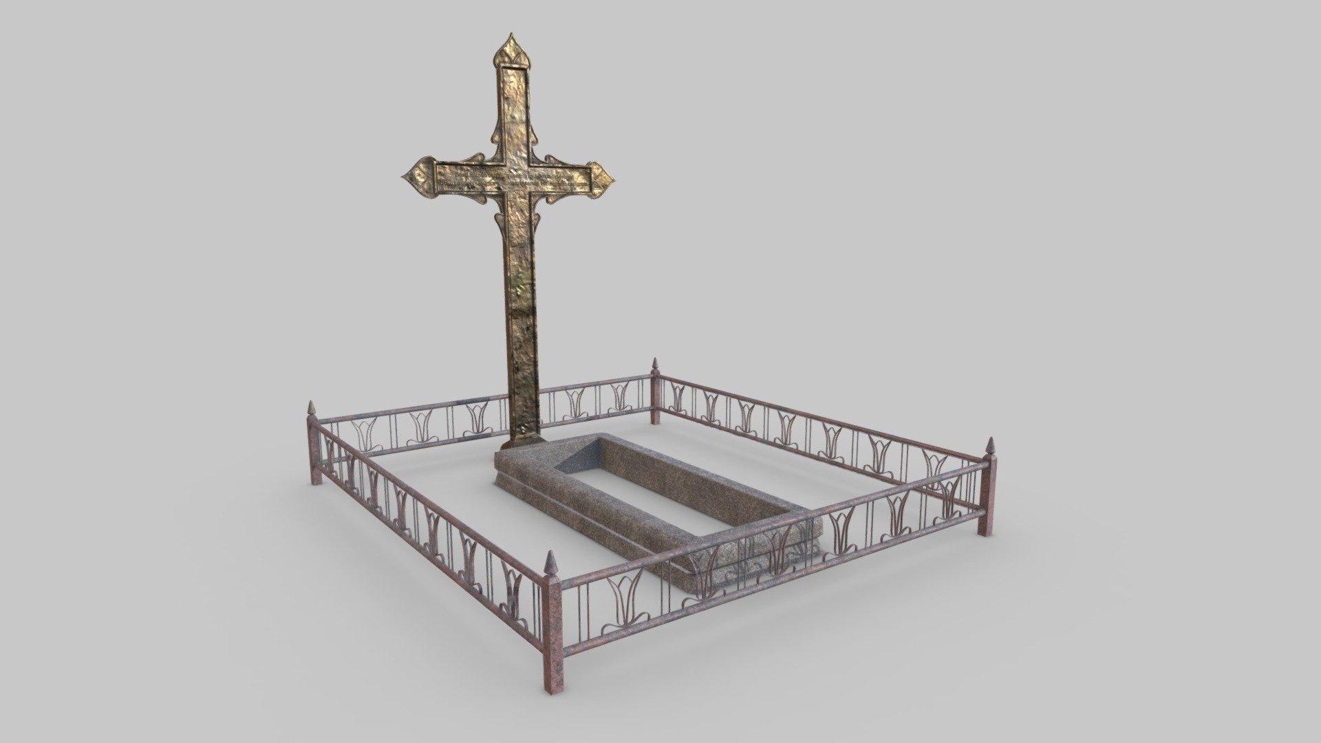 Fenced Grave With Old Brass Cross | Game Assets - Buy Royalty Free 3D model by PropDrop ...