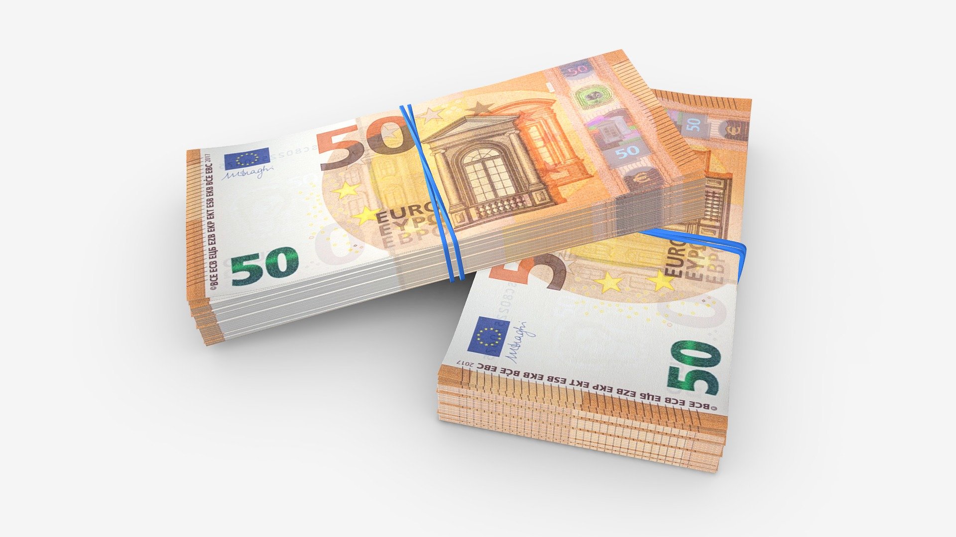 Euro banknote bundles tied with rubbers - Buy Royalty Free 3D model by ...