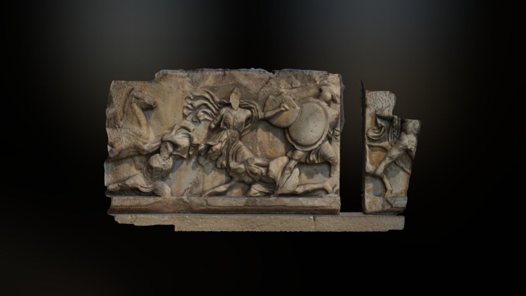 Marble frieze block showing the Amazonomachy - 3D model by ...