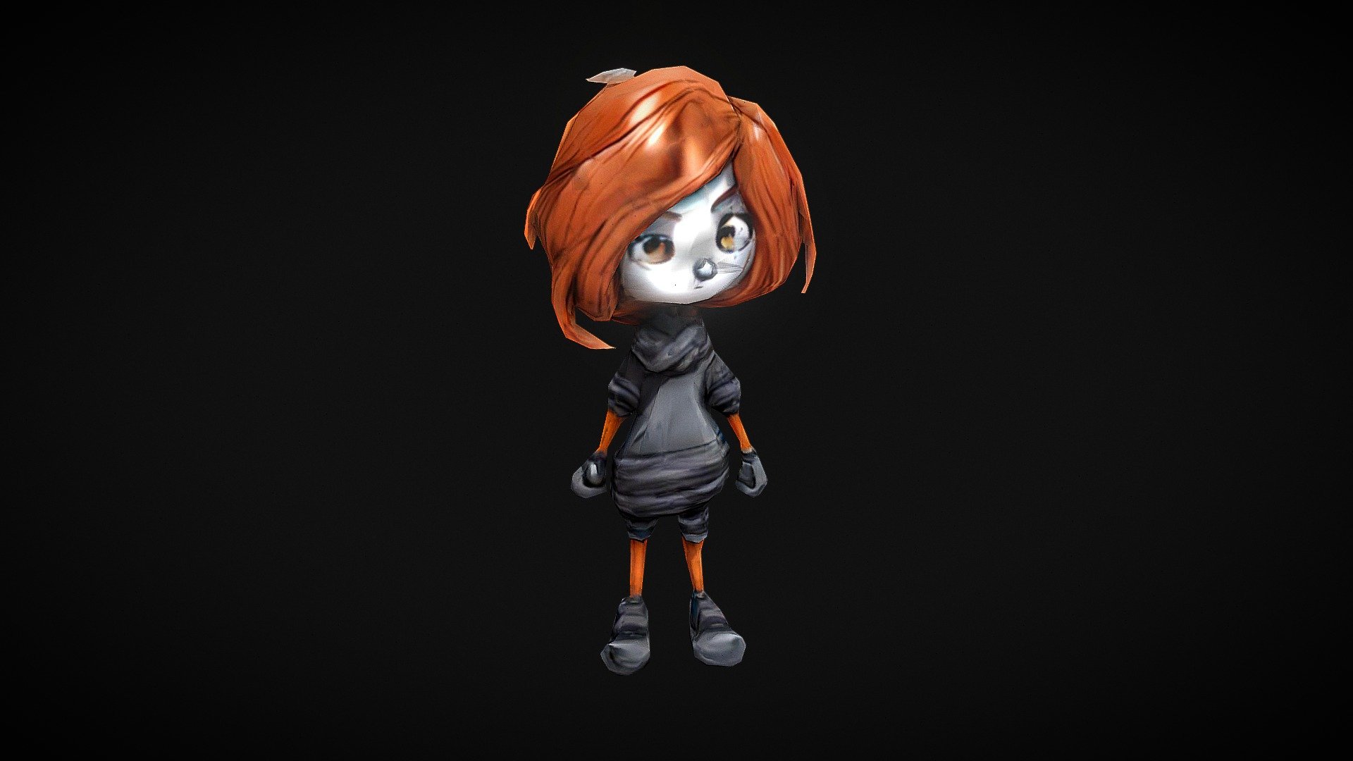 Black Hair Cartoon Toy Doll with Bangs: Long hai - Download Free 3D ...