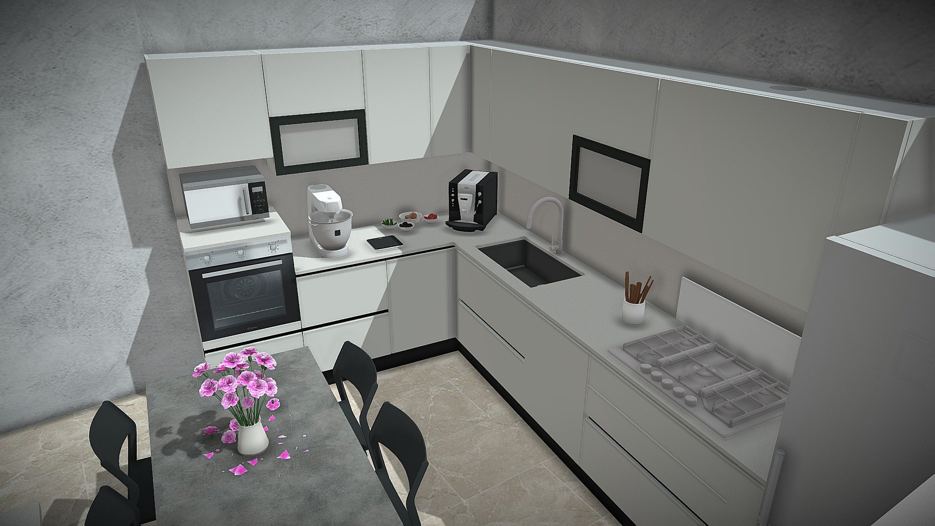 Colored Kitchen 90° wall building adaptation - Download Free 3D model ...