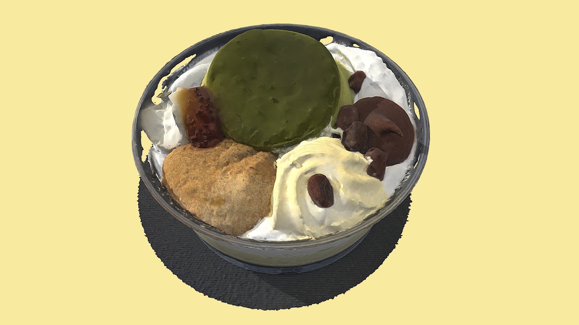 Matcha Pudding à la mode/抹茶プリンアラモード - 3D model by kasou (@kasou.xr ...
