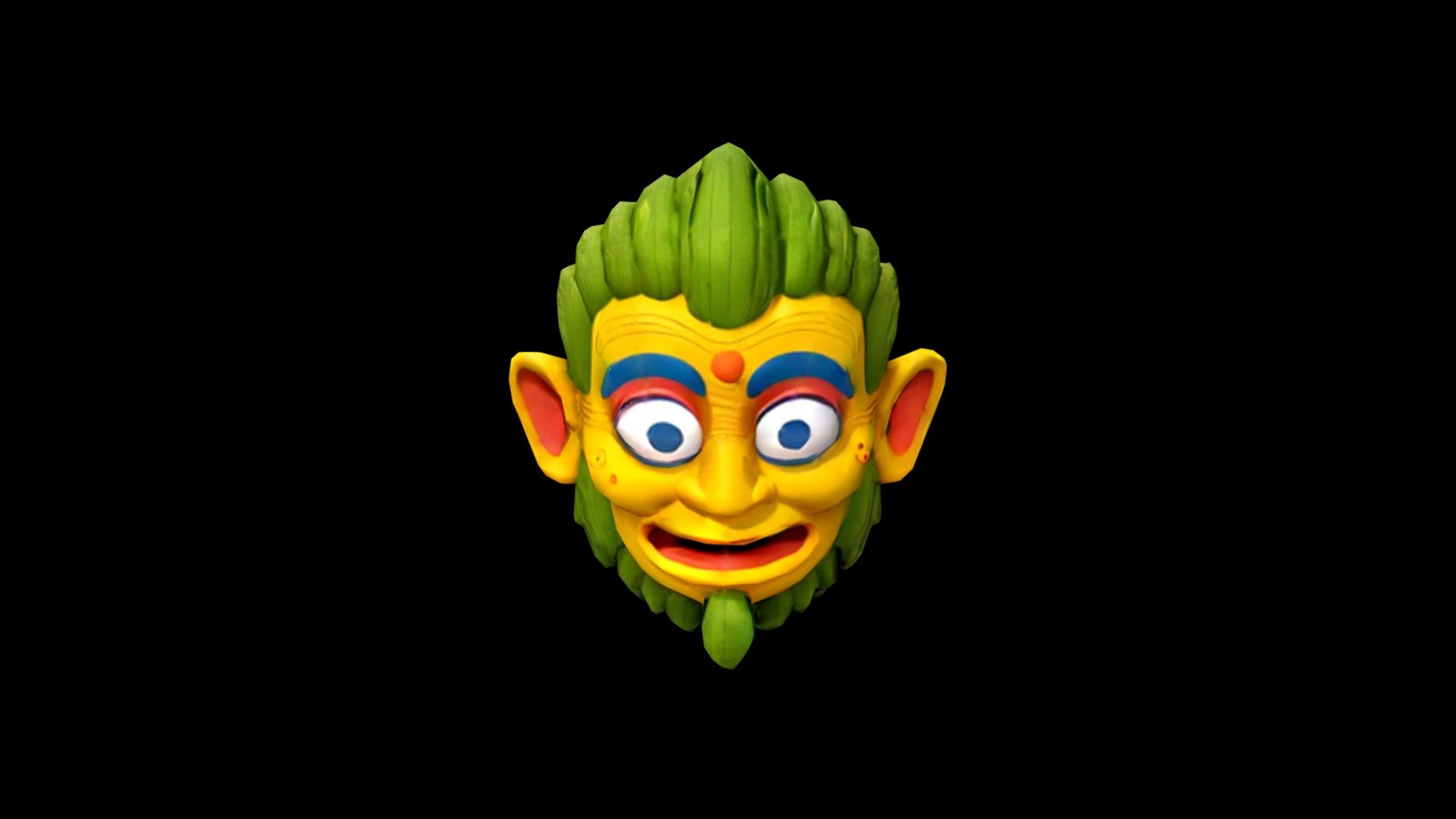 A 3D model of a yellow face with green hair, blu - Download Free 3D ...