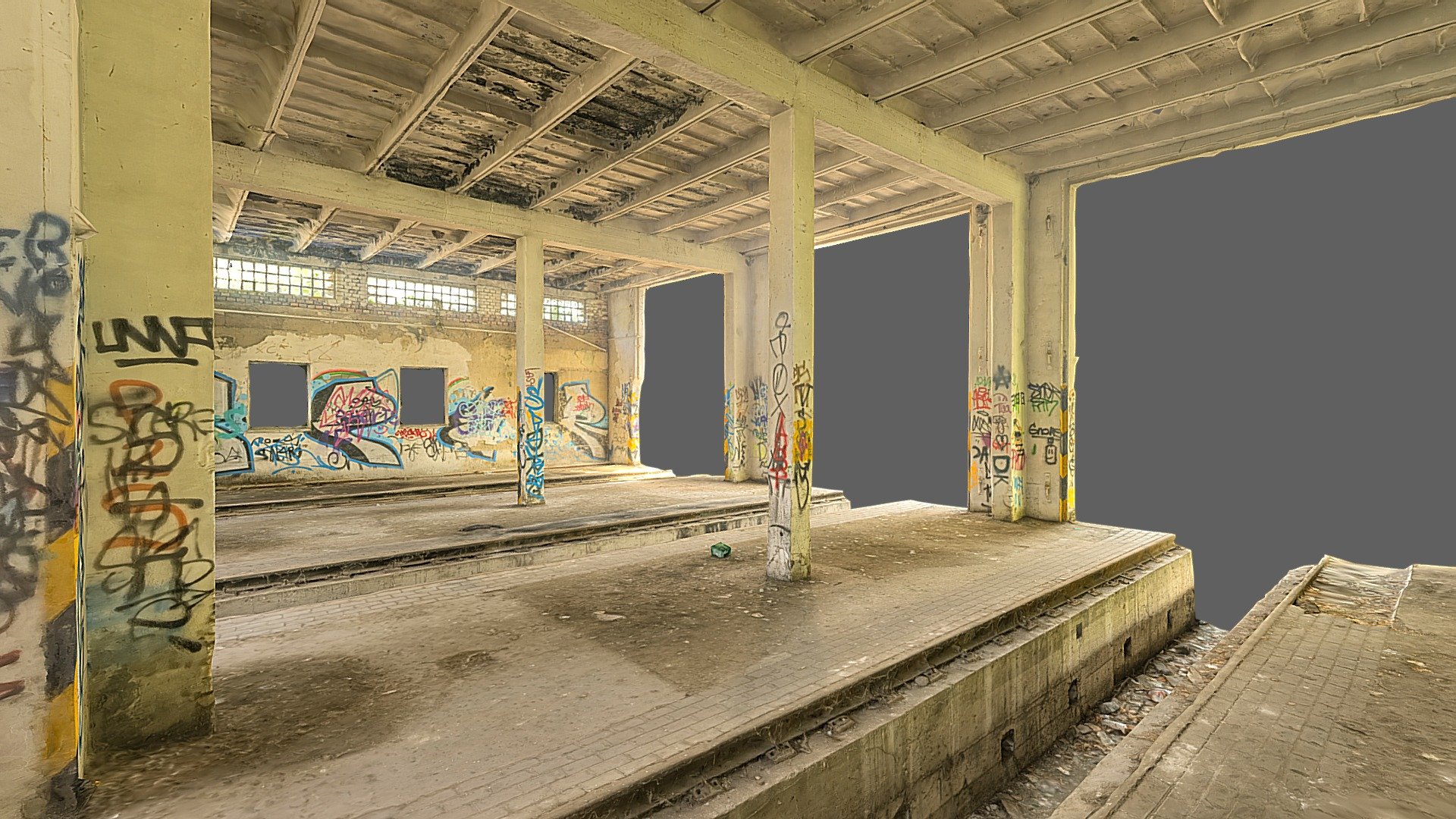 Decayed concrete train shed with graffiti - Download Free 3D model by ...