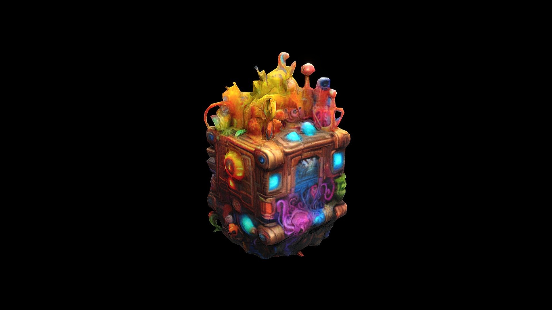a cartoon illustration of a colorful cube wit - Download Free 3D model ...