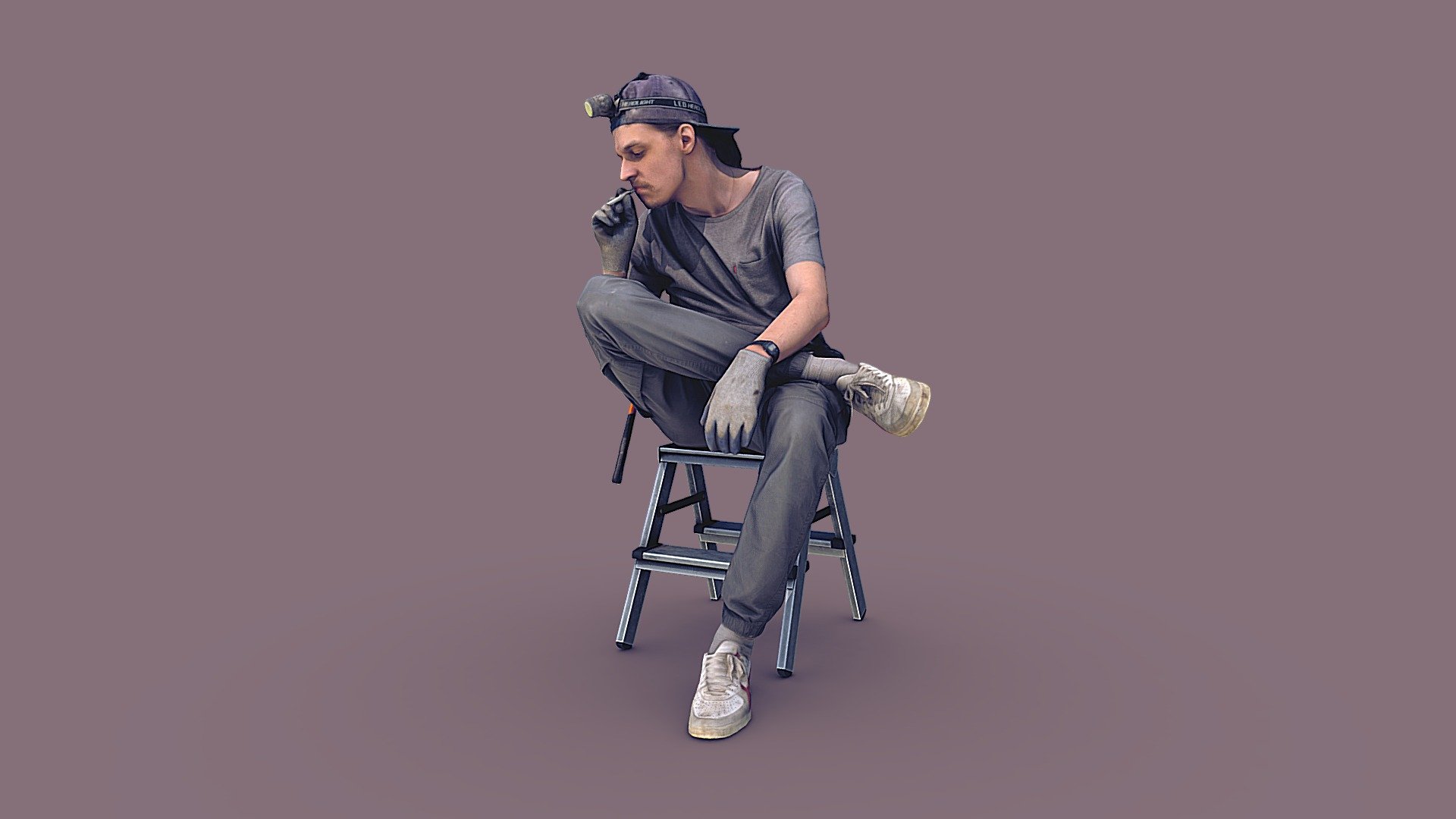 Worker in Gray Sits Smoking - 3D model by kanistra [6af9024] - Sketchfab