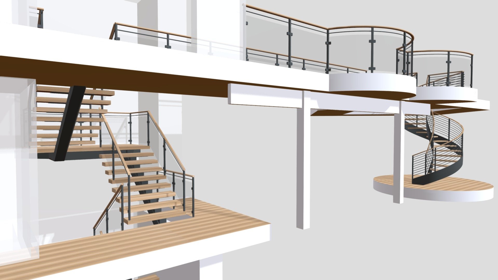 Modern stair, glass, and spiral library - 3D model by www.3dstairdesign ...