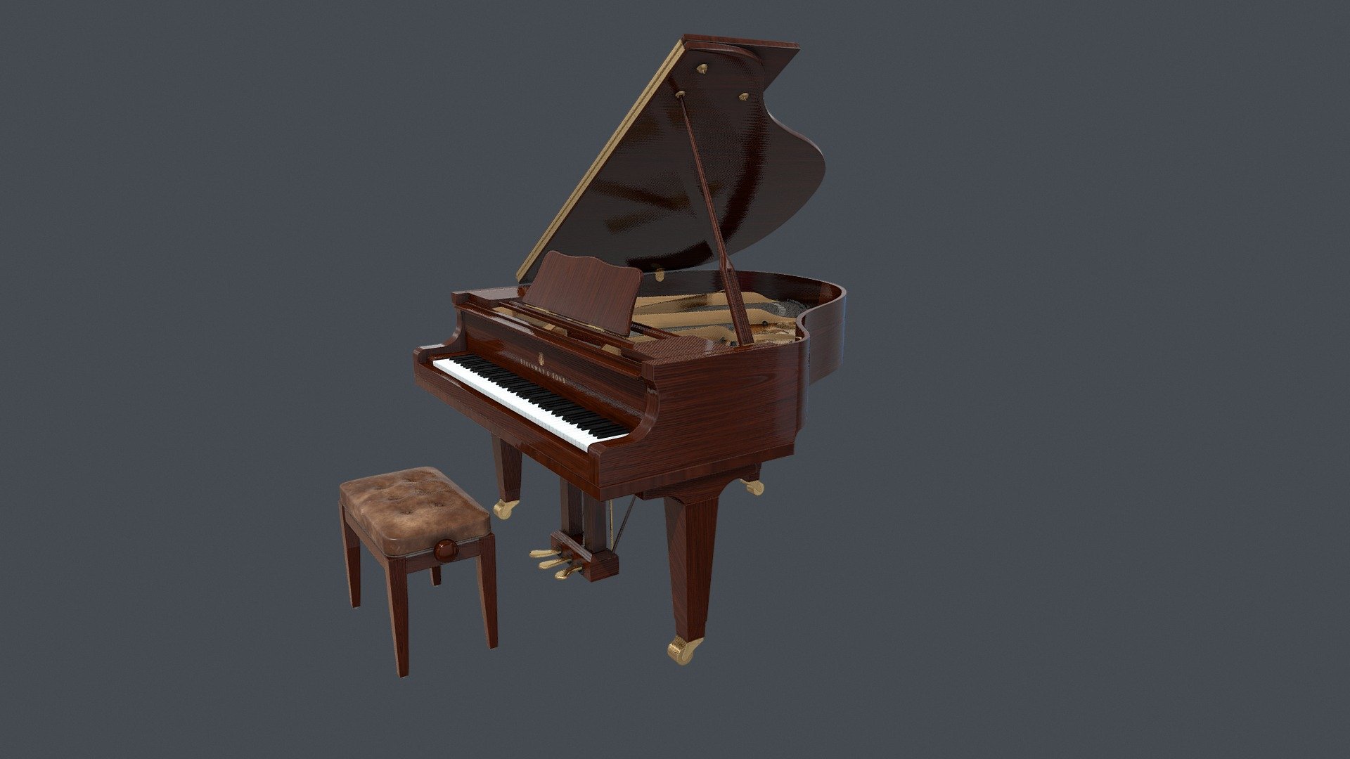 Wood Finish Classic Grand Piano with chair - 3D model by dika3d ...