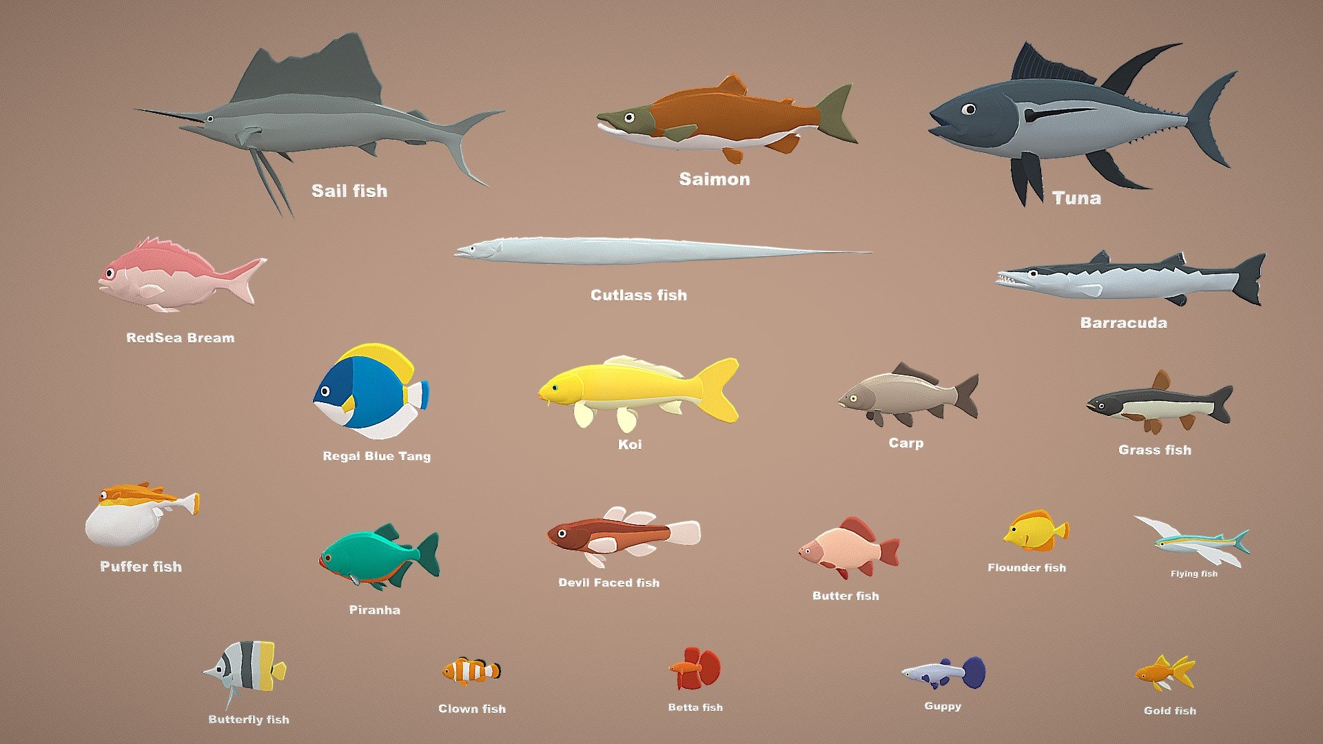 Animals Pack - Fish - Buy Royalty Free 3D model by PolyOne Studio ...