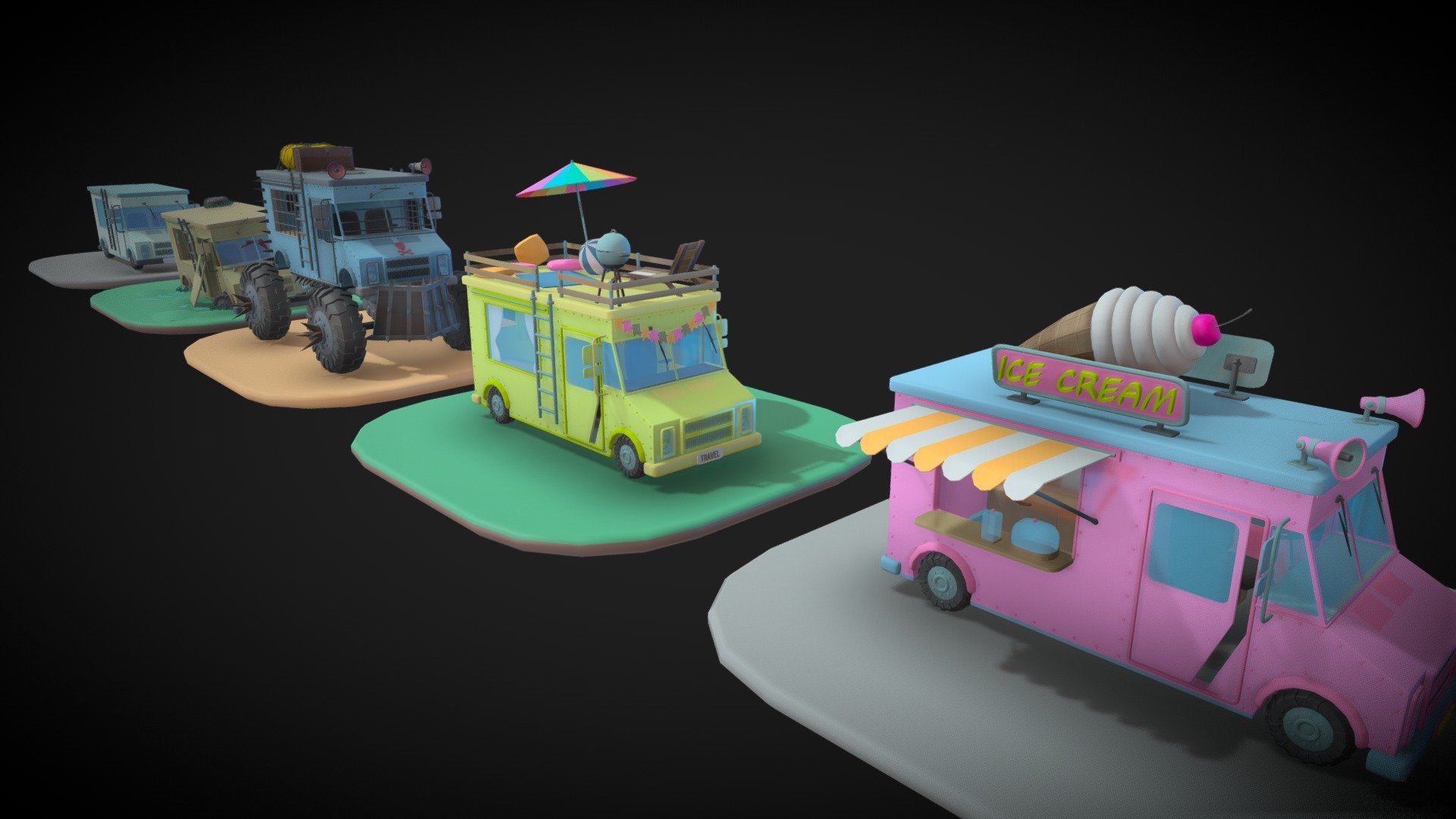 Minivans 5 versions - 3D model by LisaGrint [6ba9b8c] - Sketchfab
