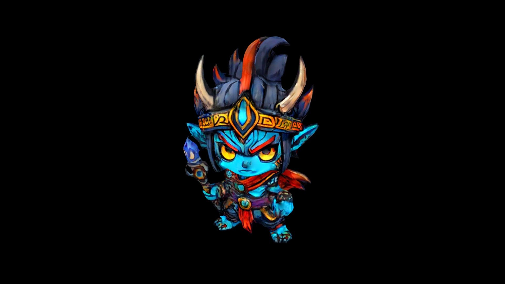 An angry blue monster with horns and a fiery red - Download Free 3D ...