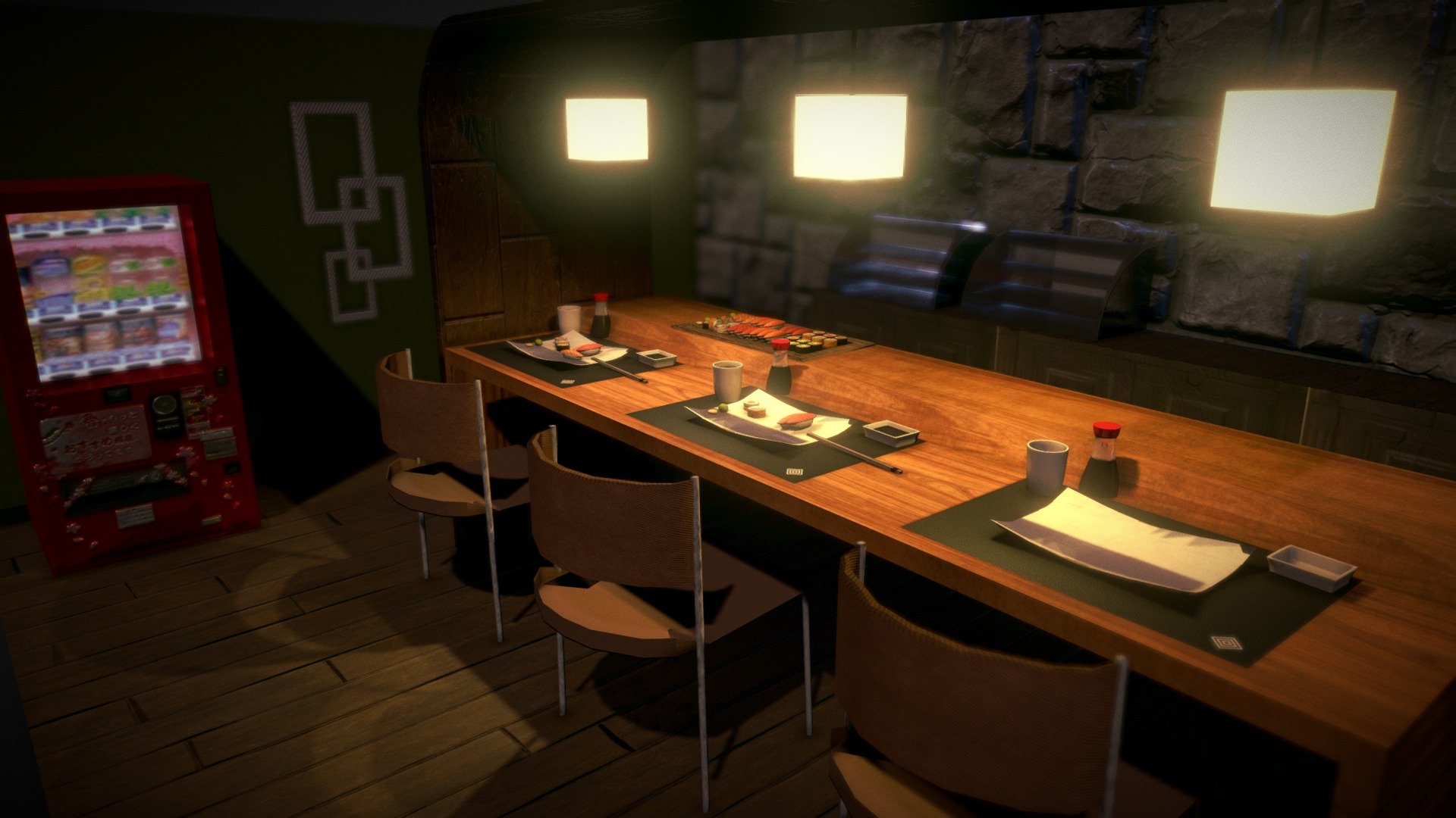 Sushibar Scene PBR - Download Free 3D model by Pedro Lima (@Panza ...