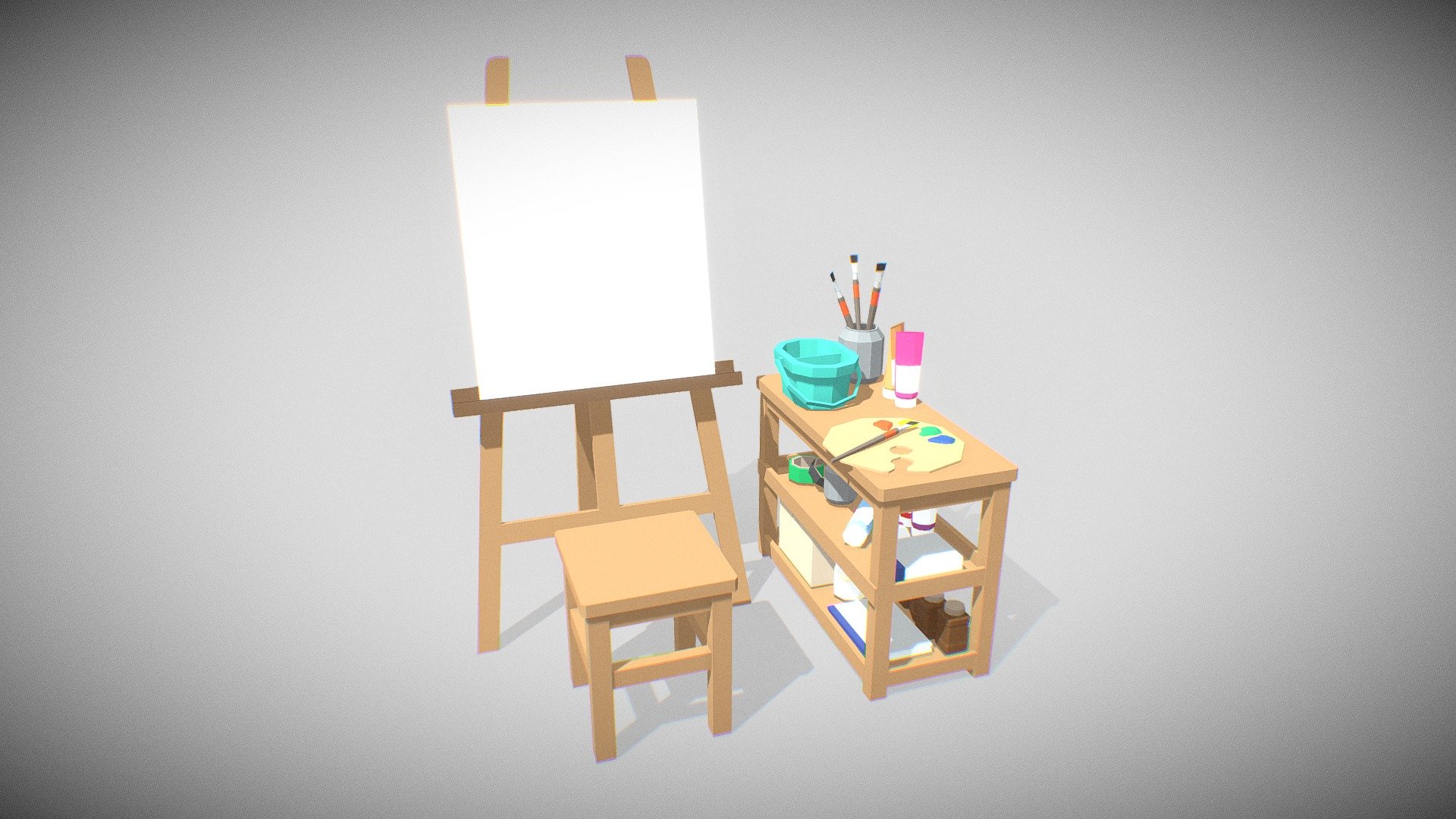 Interior asset - art supplies (easel&deco) - Buy Royalty Free 3D model ...