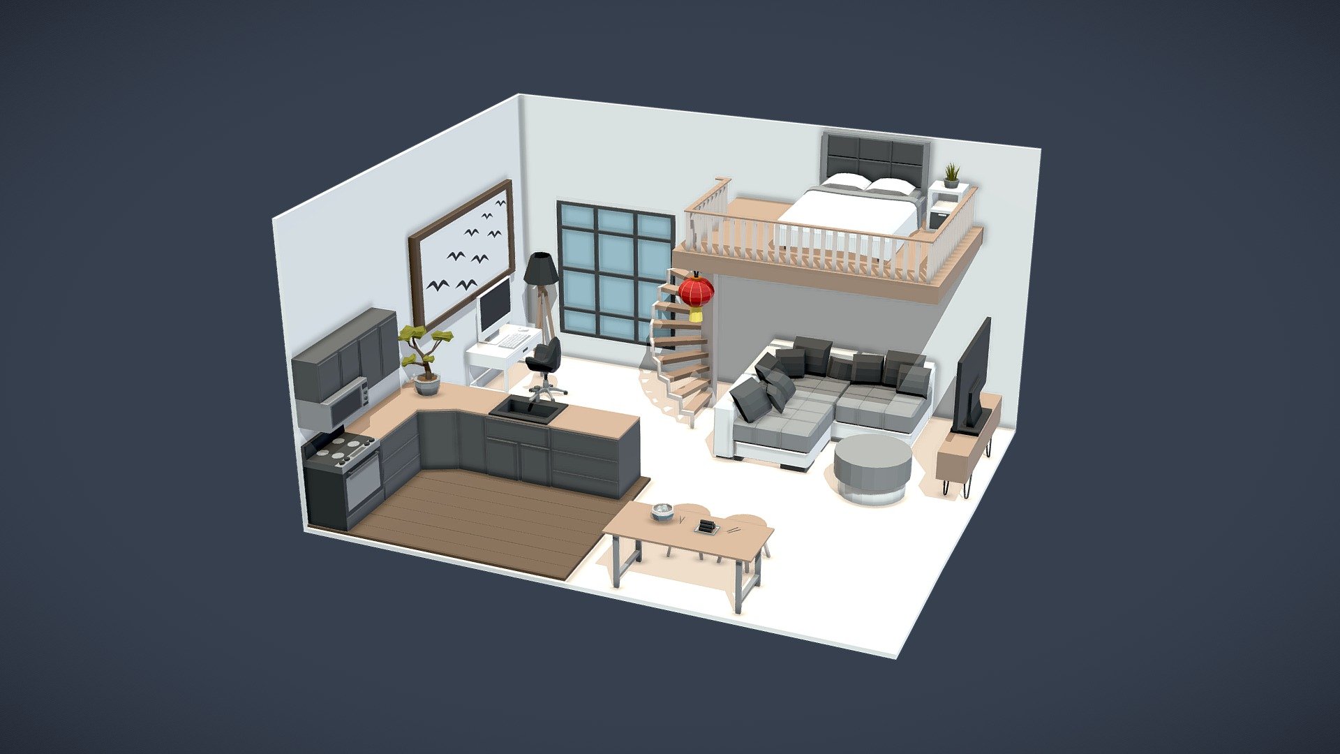 Low Poly Apartment n8 - 3D model by Mnostva [6d4393d] - Sketchfab