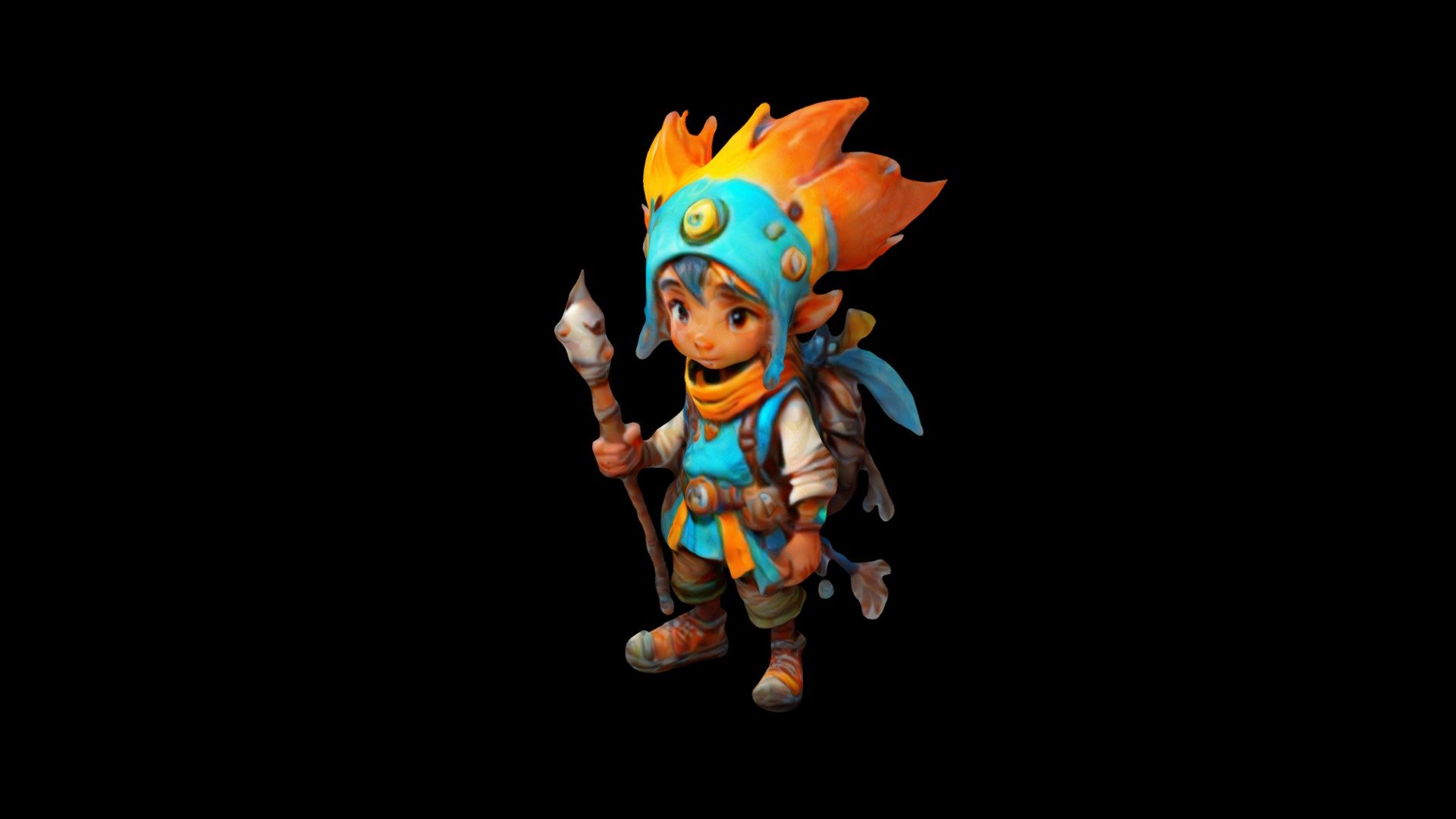 a character dressed in blue and orange clothing - Download Free 3D ...