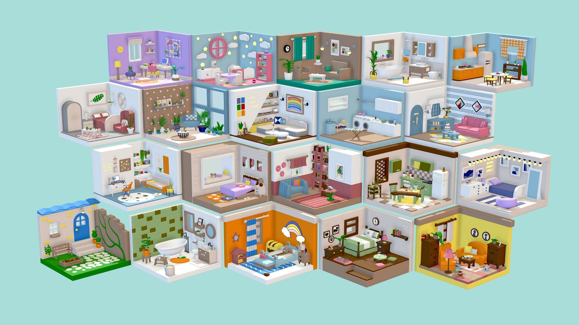 Cozy Cartoon Rooms Interior - Buy Royalty Free 3D model by Mnostva ...