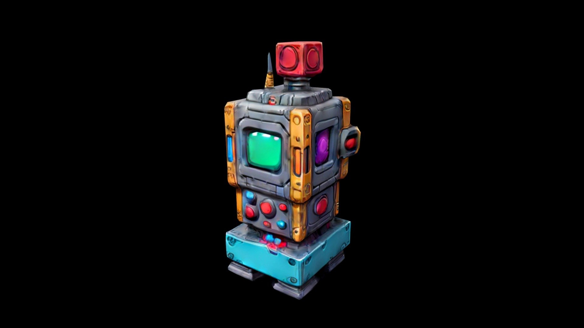 Brightly colored robot with a green screen and m - Download Free 3D ...