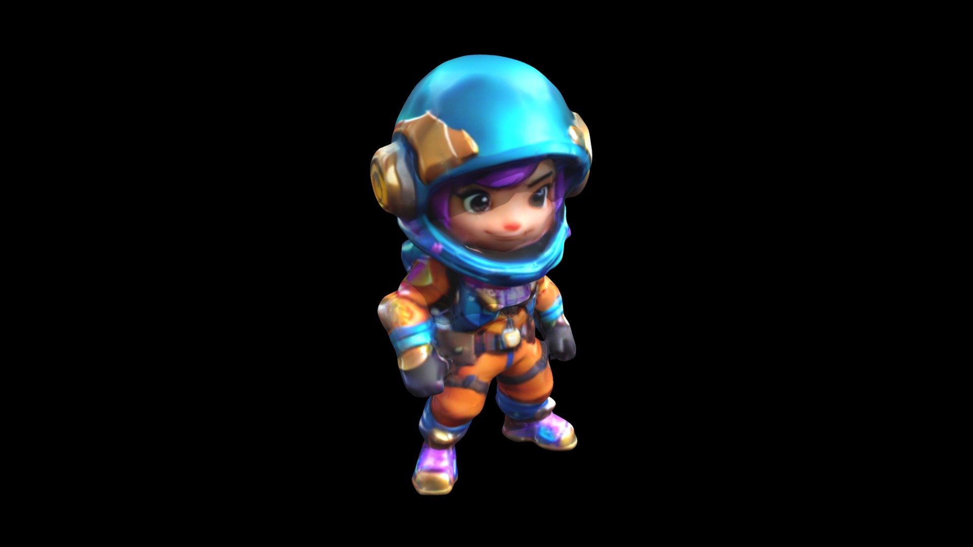 Space girl character with purple hair, blue helm - Download Free 3D ...
