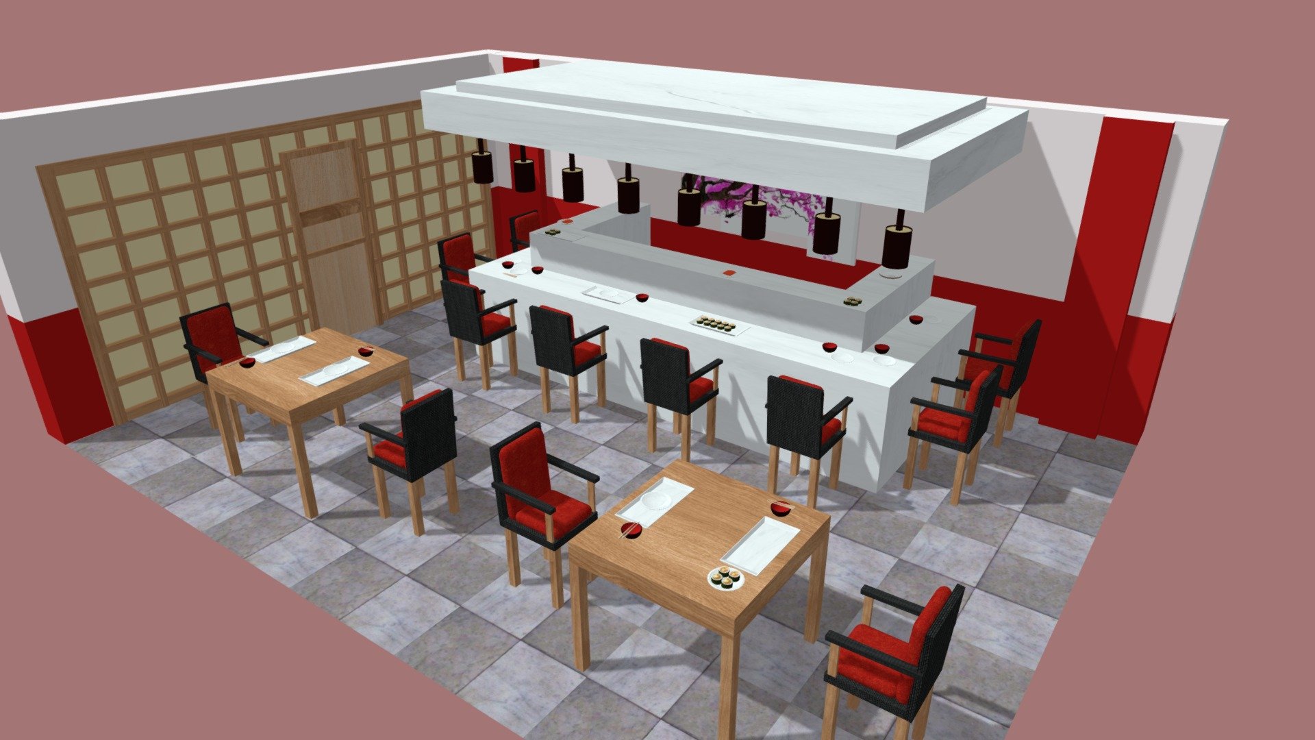 Interior Japanese Sushi Restaurant - 3D model by ykng [6e720e2] - Sketchfab
