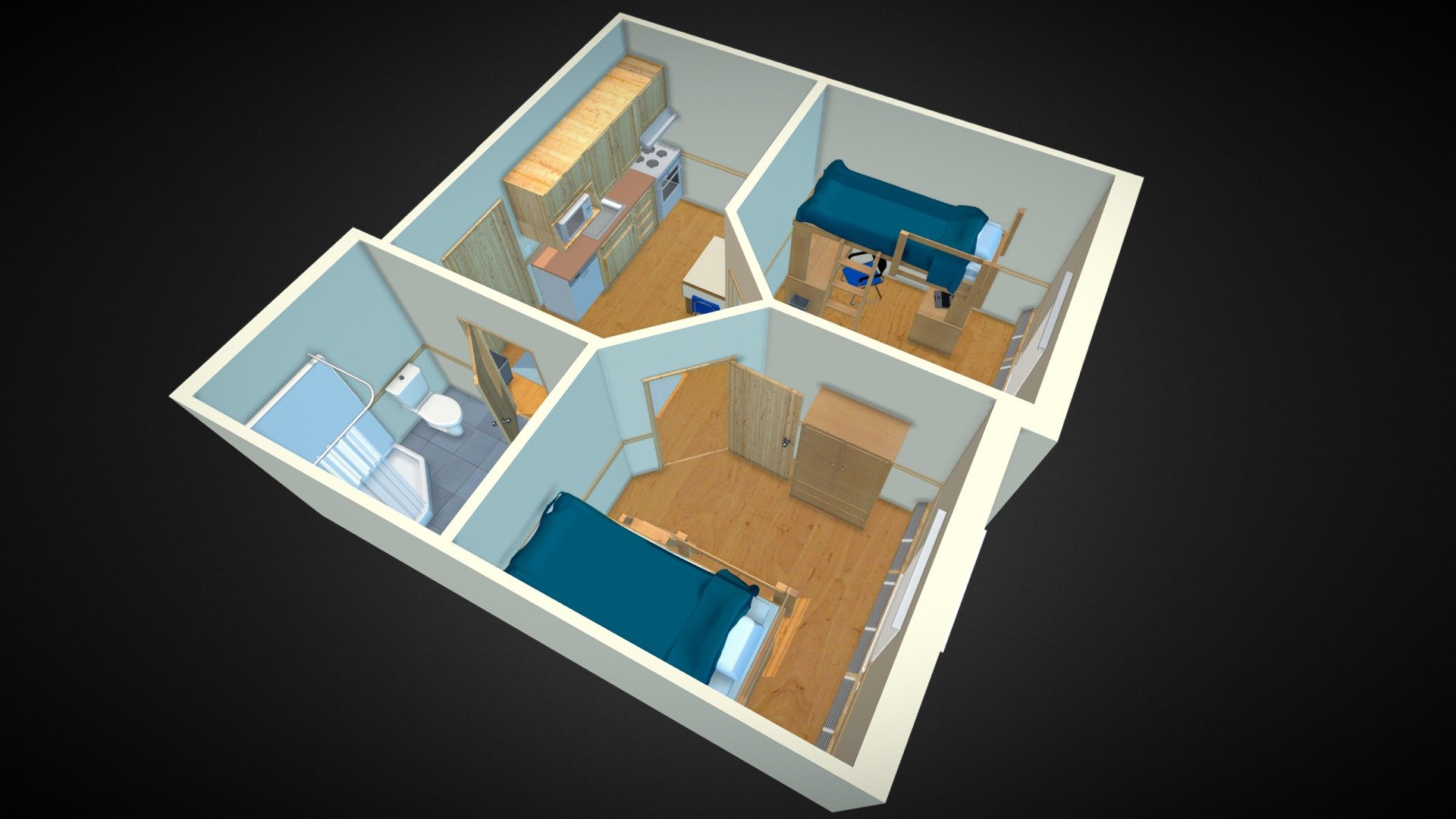 Two Bedroom Dormitory - Download Free 3D model by QA Graphics (@QAG ...